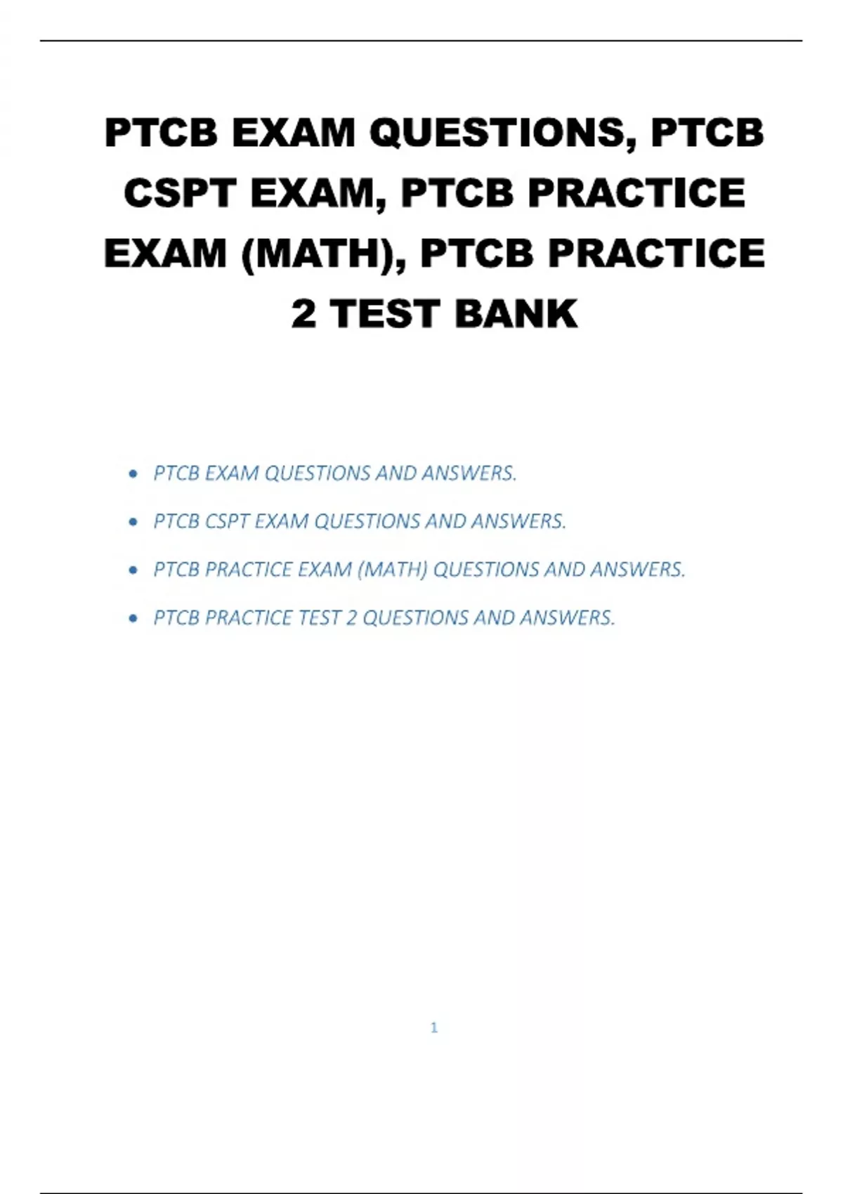 PTCB EXAM QUESTIONS, PTCB CSPT EXAM, PTCB PRACTICE EXAM (MATH), PTCB ...