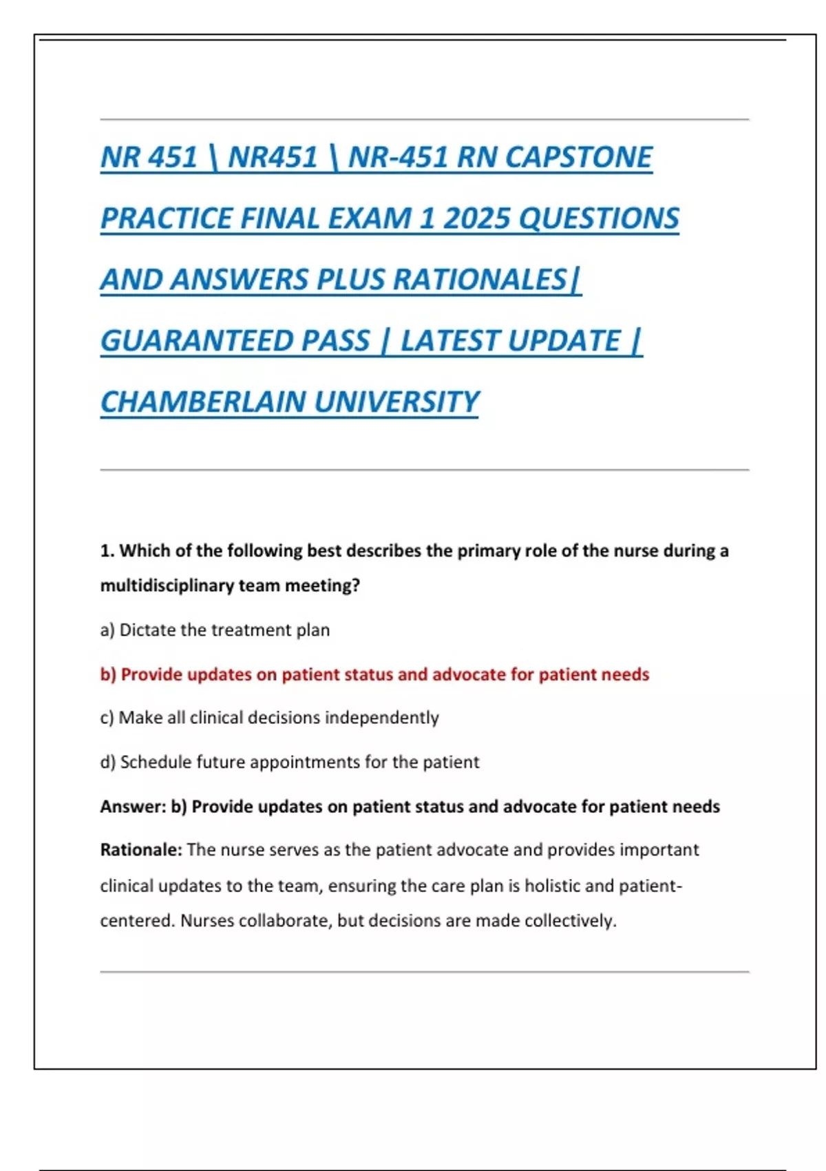 NR 451 NR451 NR-451 RN CAPSTONE PRACTICE FINAL EXAM 1 2025 QUESTIONS ...