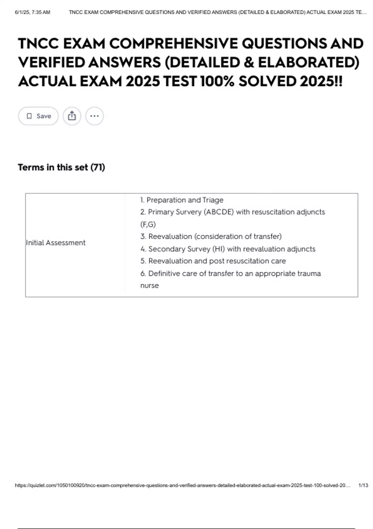 TNCC EXAM COMPREHENSIVE QUESTIONS AND VERIFIED ANSWERS (DETAILED ...