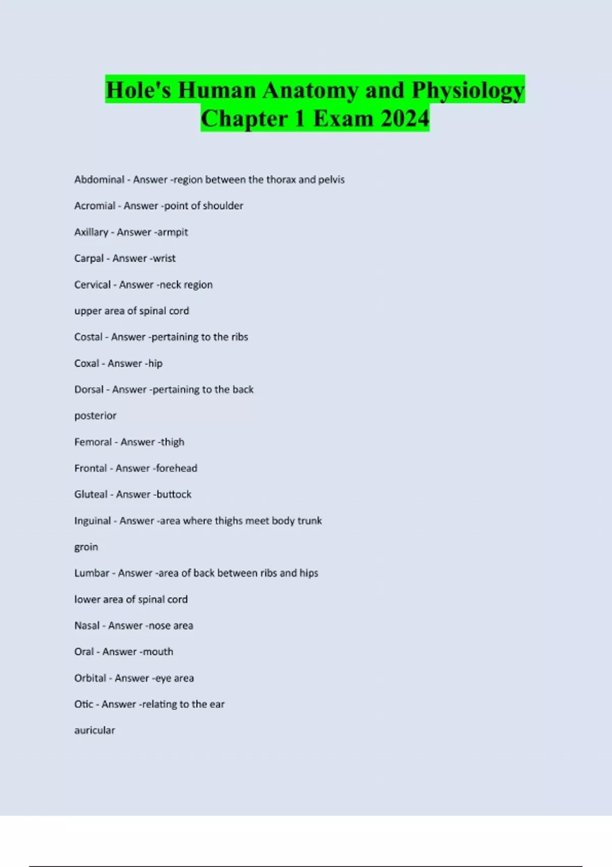 Hole's Human Anatomy and Physiology Chapter 1 Exam 2024 - Hole\\\'s ...