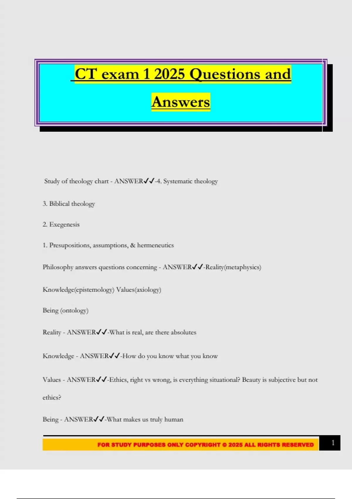 CT exam 1 2025 Questions and Answers - CT REGISTRY - Stuvia US