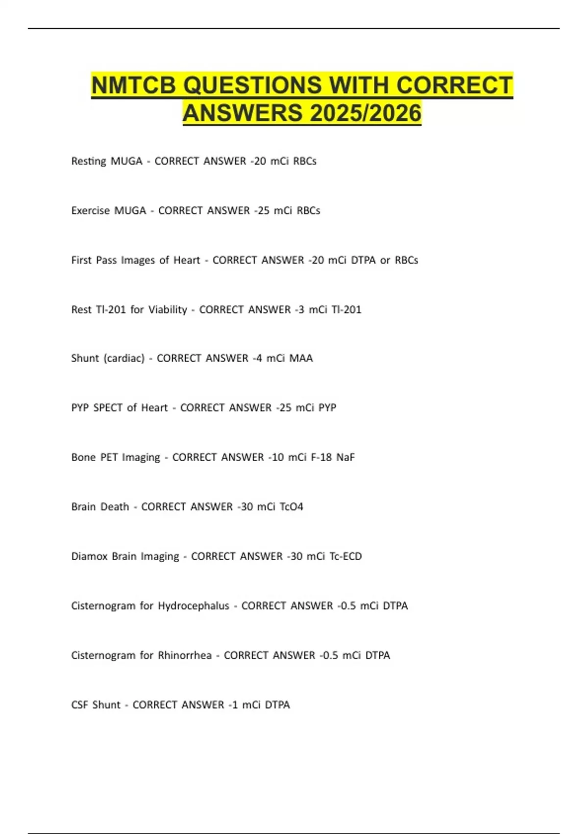 NMTCB QUESTIONS WITH CORRECT ANSWERS 2025/2026 - NMTCB - Stuvia US