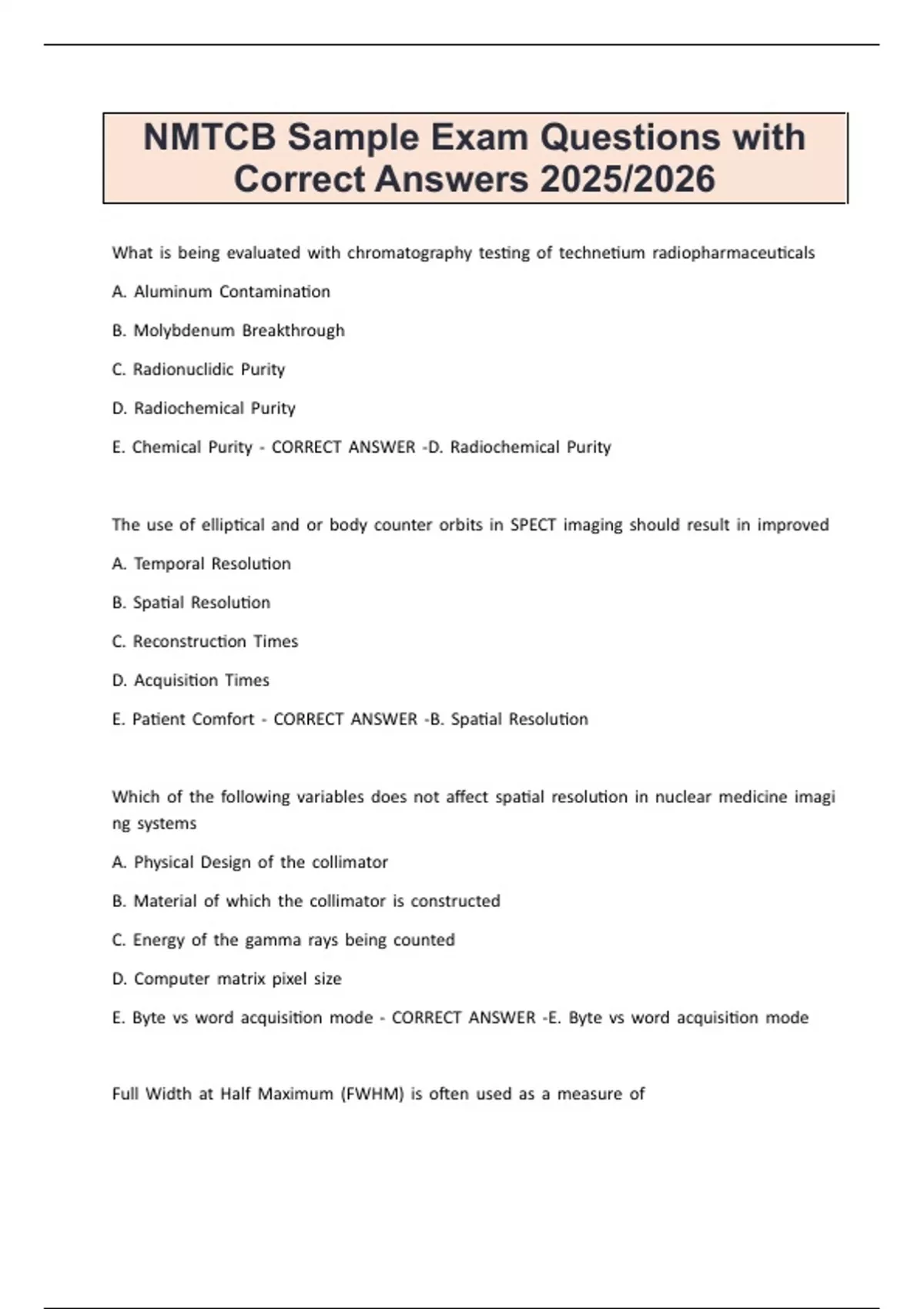 NMTCB Sample Exam Questions with Correct Answers 2025/2026 - NMTCB ...