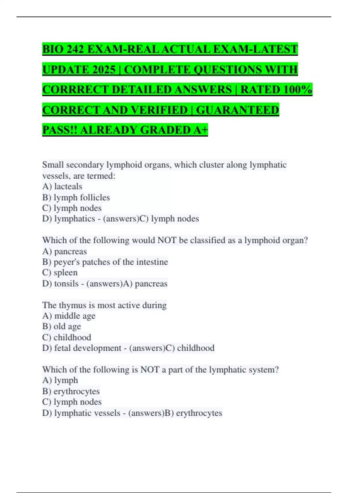 BIO 242 EXAM-REAL ACTUAL EXAM-LATEST UPDATE 2025 | COMPLETE QUESTIONS ...