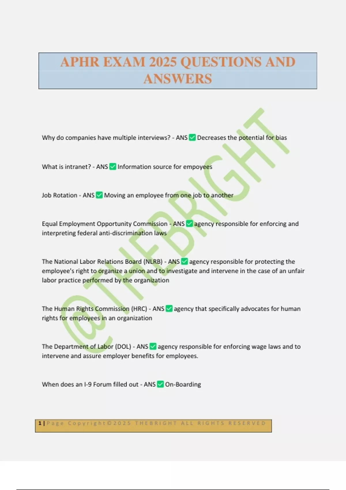 APHR EXAM 2025 QUESTIONS AND ANSWERS - APHR - Stuvia US
