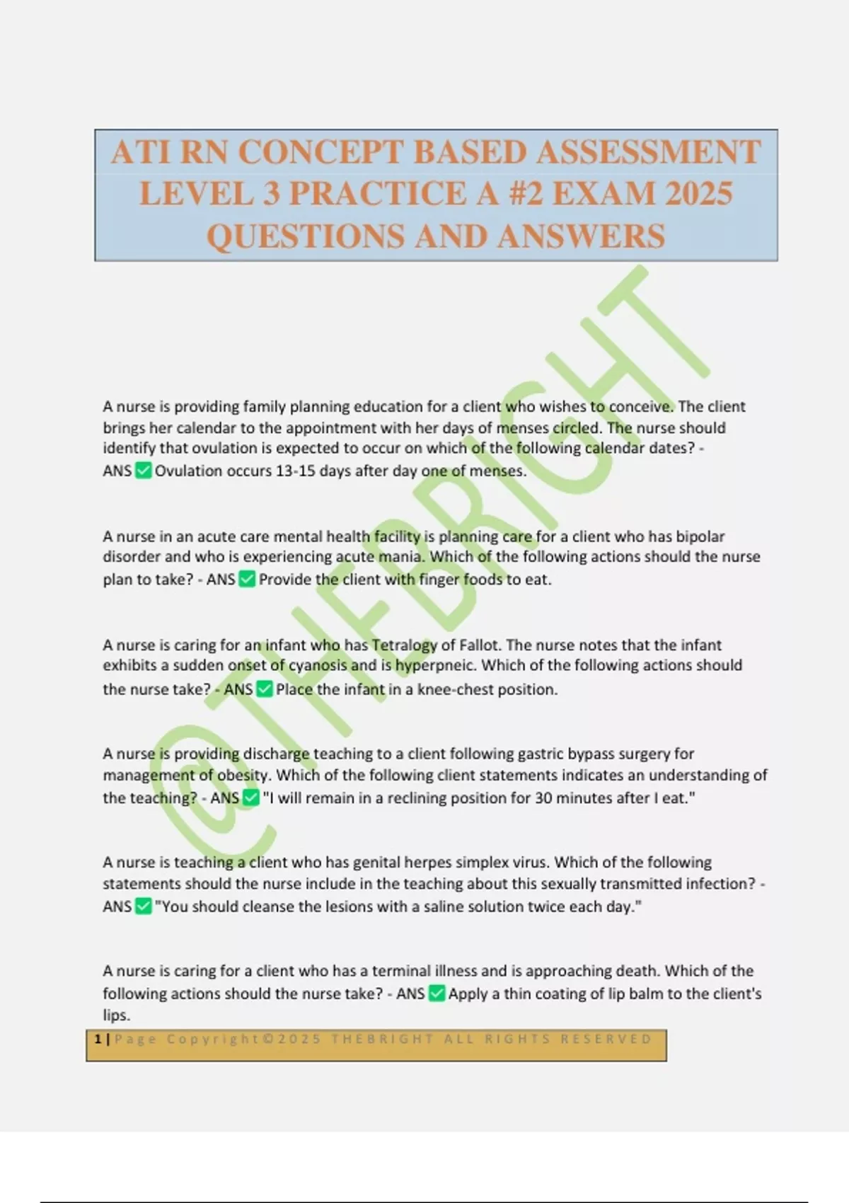 ATI RN CONCEPT BASED ASSESSMENT LEVEL 3 PRACTICE A #2 EXAM 2025 ...