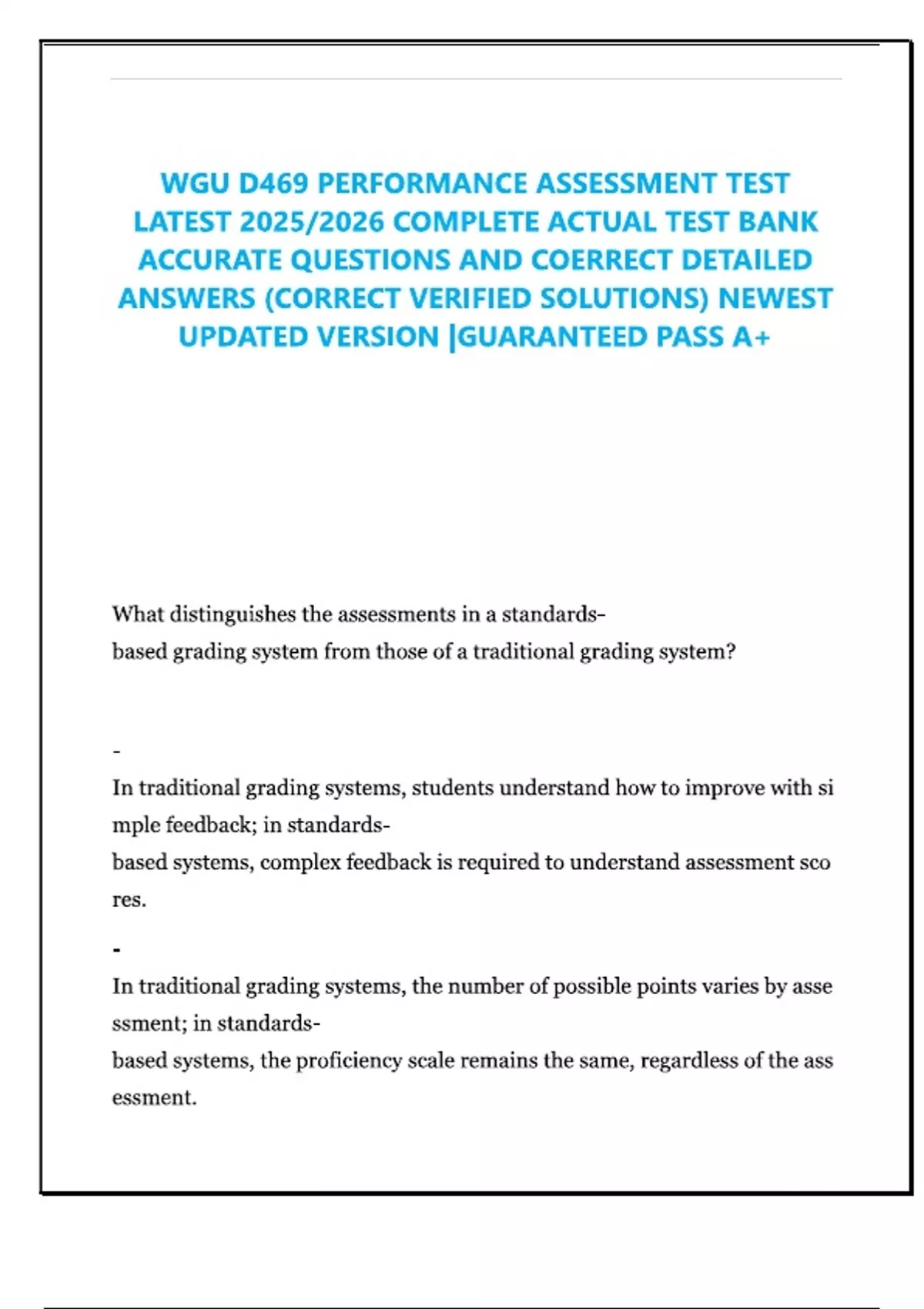 WGU D469 PERFORMANCE ASSESSMENT TEST LATEST 2025 - WGU D469 - Stuvia US