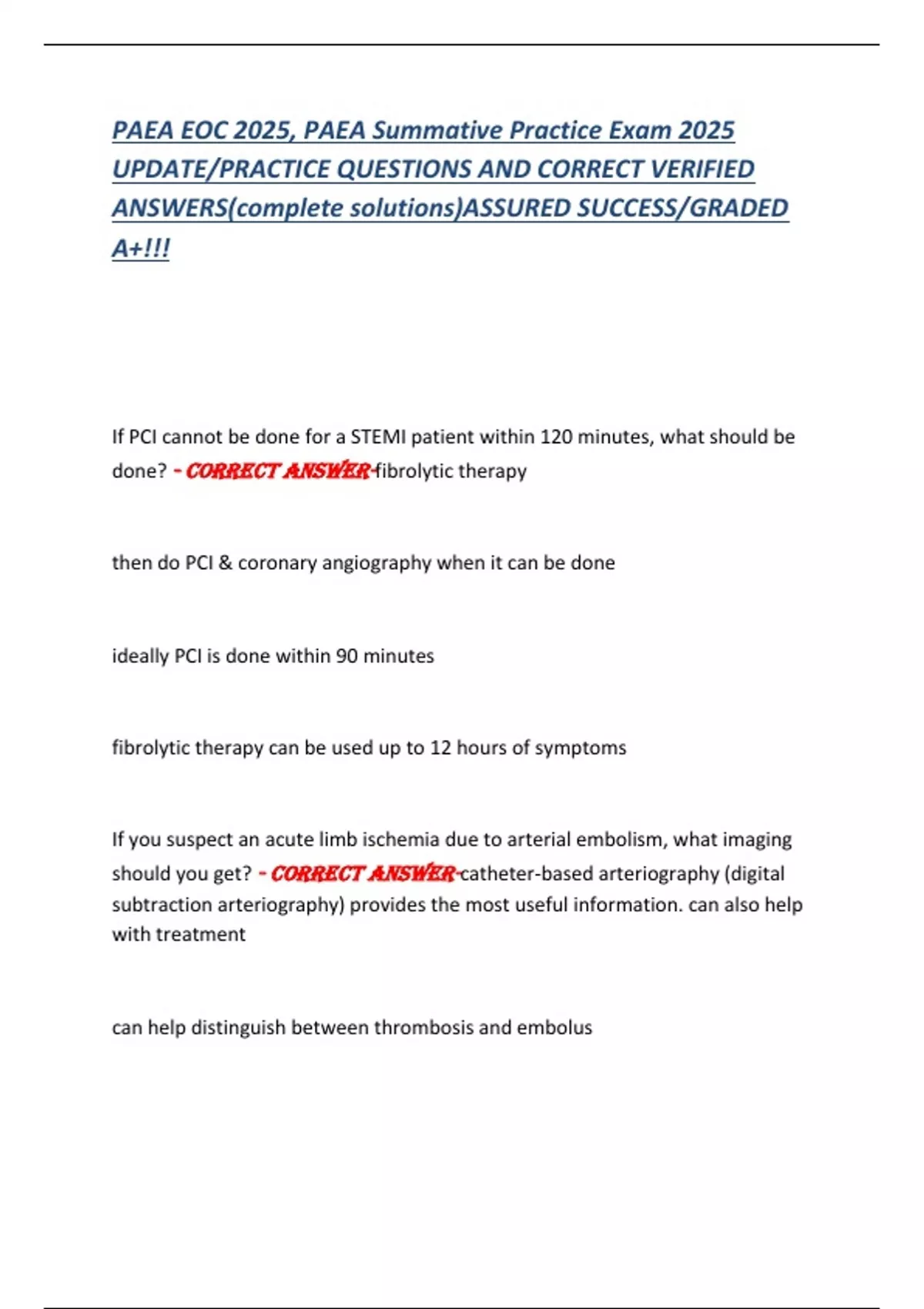 PAEA EOC 2025, PAEA Summative Practice Exam 2025 UPDATE/PRACTICE ...