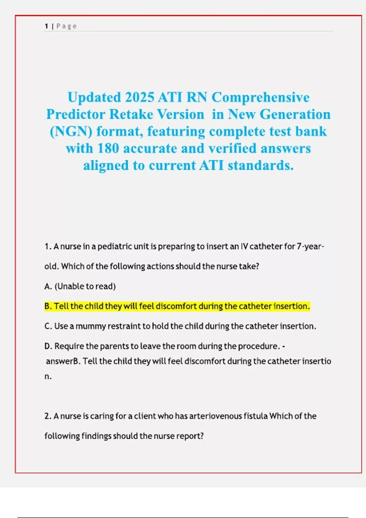 Updated 2025 ATI RN Comprehensive Predictor Retake Version in New ...