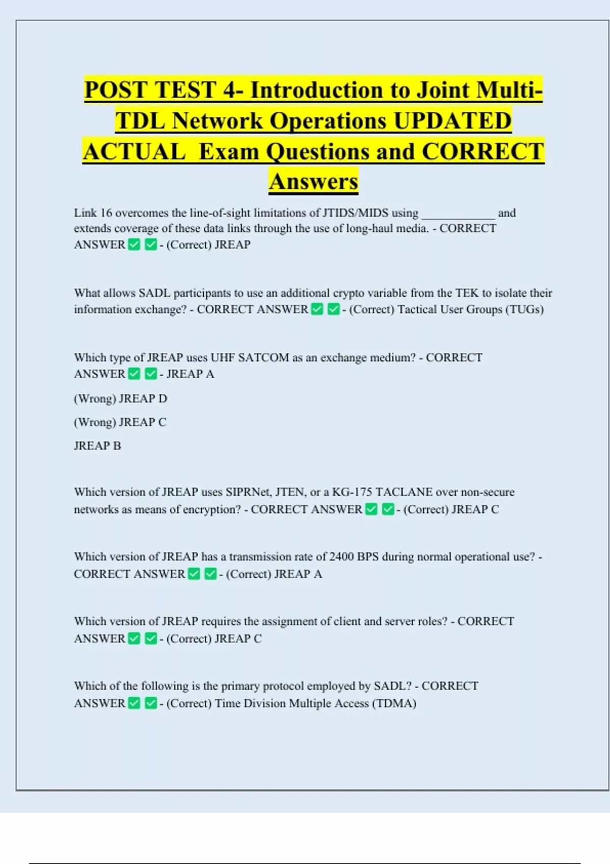 POST TEST 4- Introduction to Joint Multi TDL Network Operations UPDATED ...