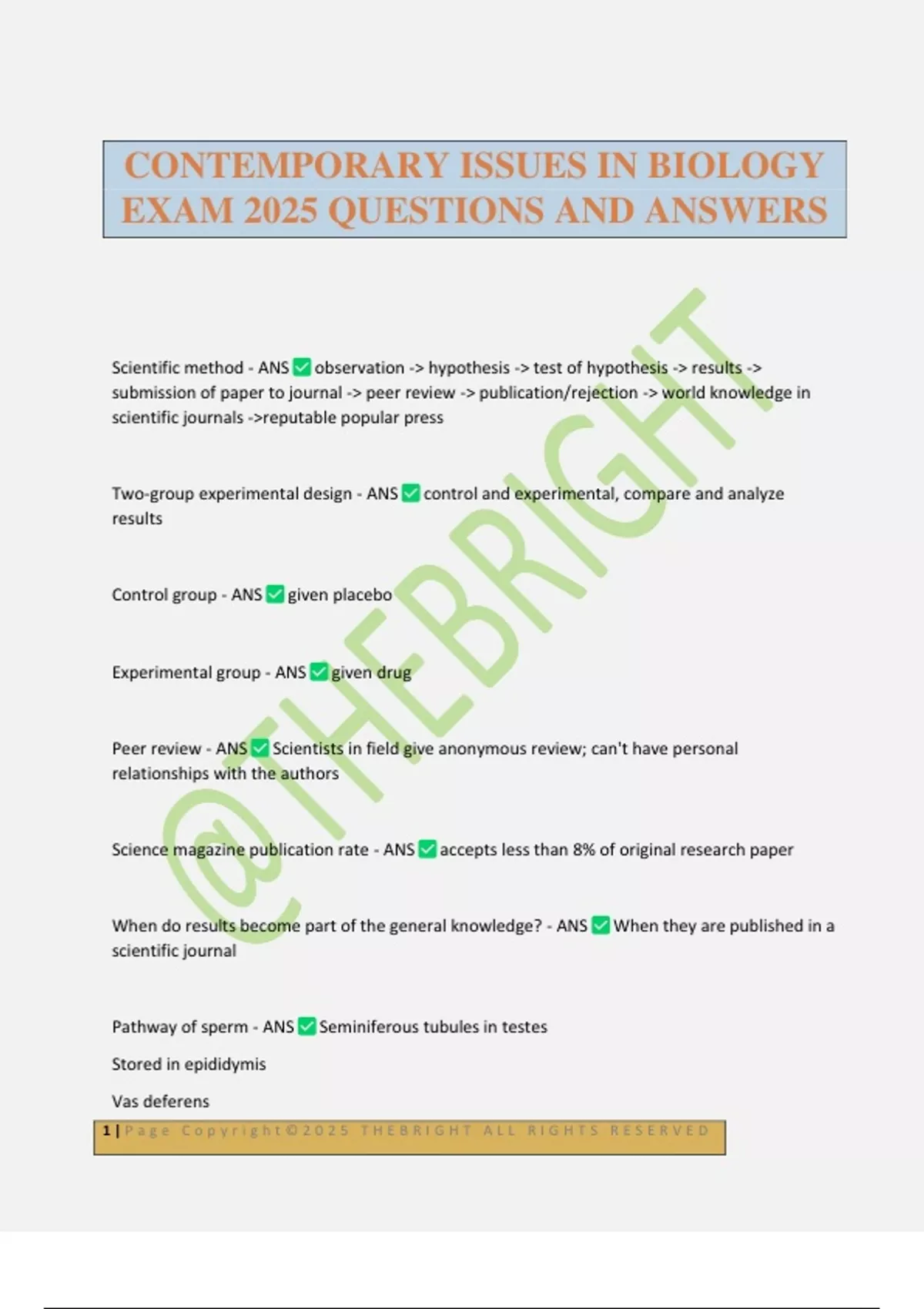 CONTEMPORARY ISSUES IN BIOLOGY EXAM 2025 QUESTIONS AND ANSWERS ...