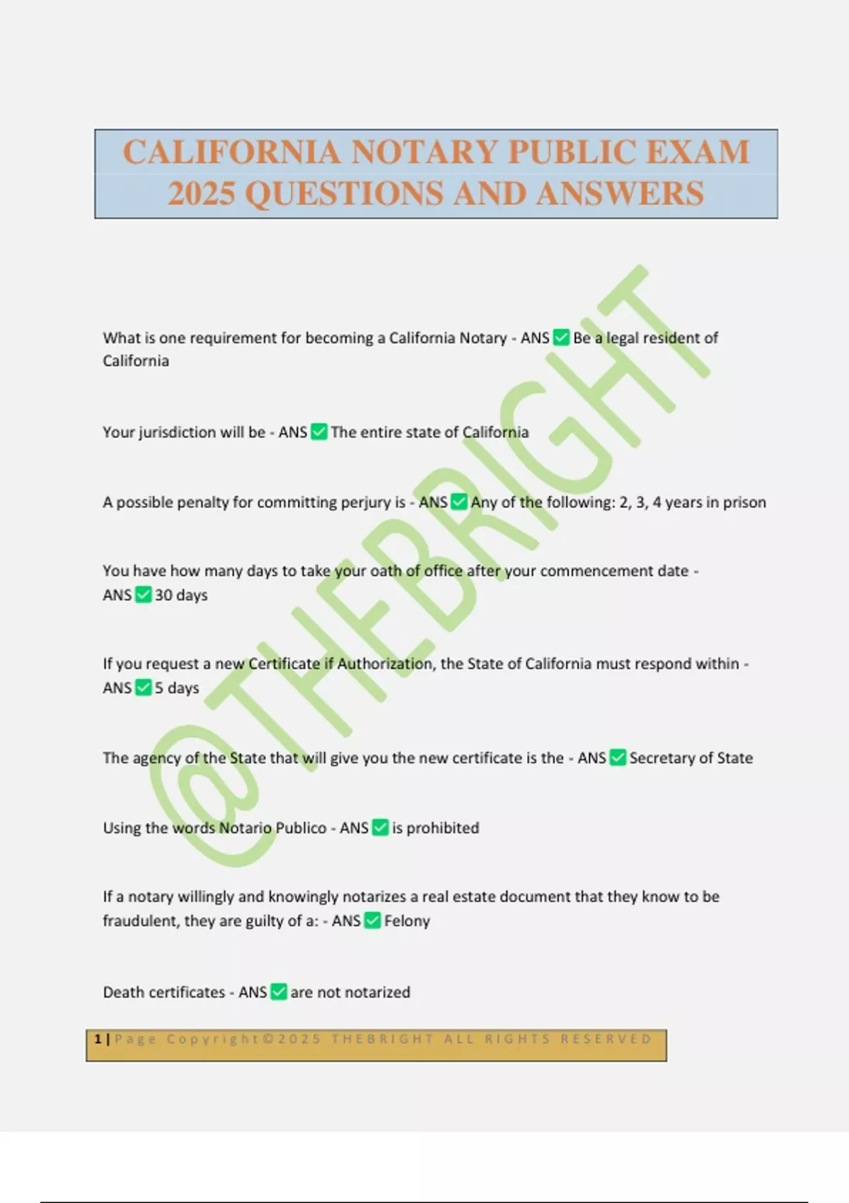 CALIFORNIA NOTARY PUBLIC EXAM 2025 QUESTIONS AND ANSWERS - CALIFORNIA ...