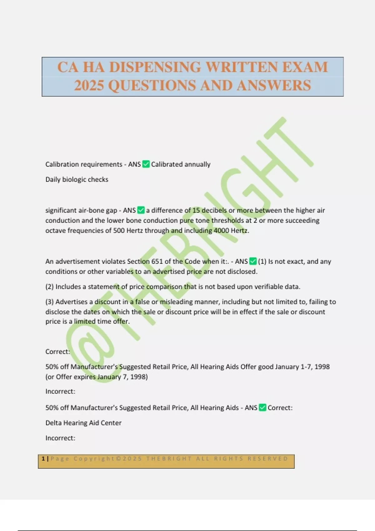 CA HA DISPENSING WRITTEN EXAM 2025 QUESTIONS AND ANSWERS - CA HA ...