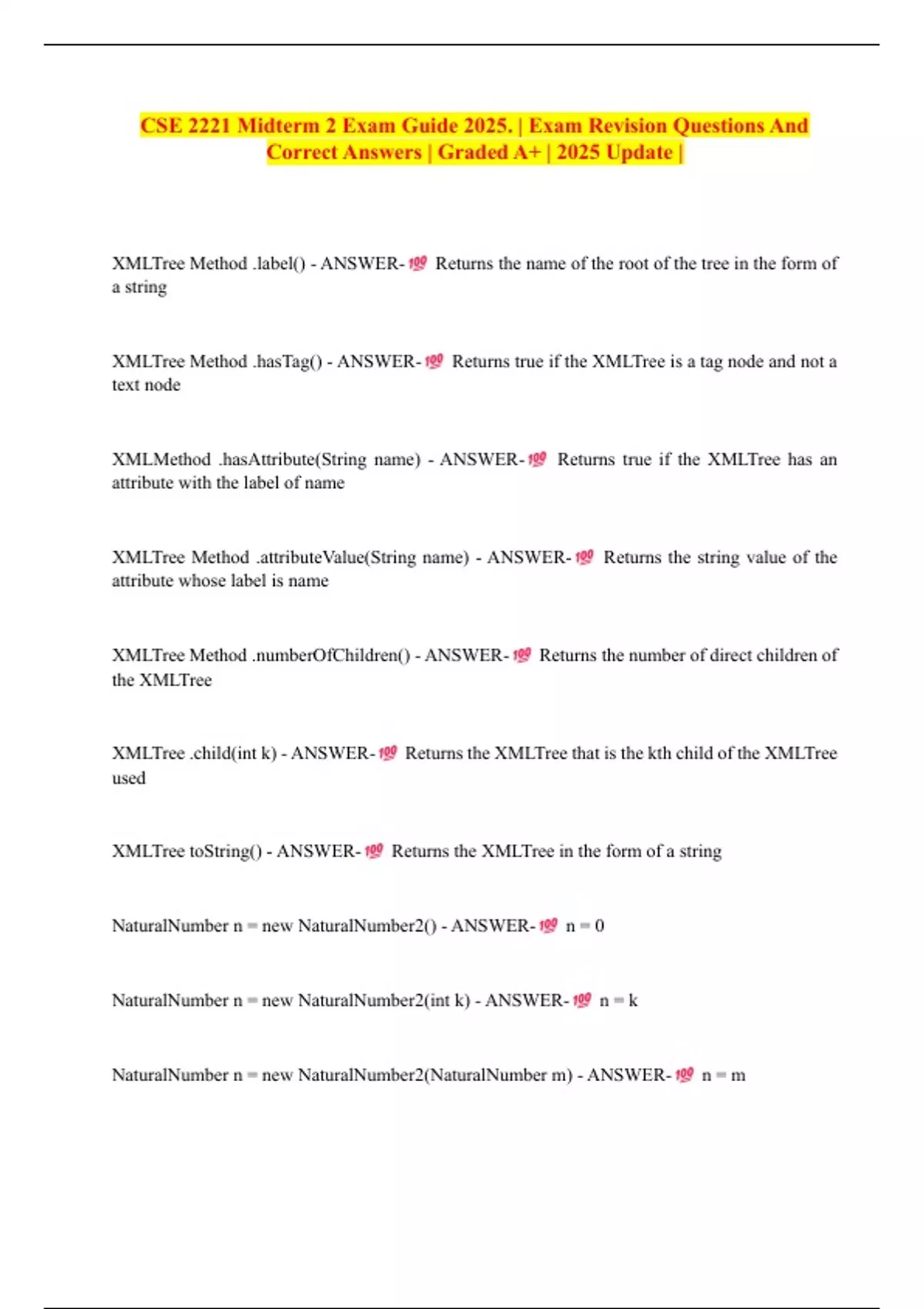 CSE 2221 Midterm 2 Exam Guide 2025. | Exam Revision Questions And Correct Answers | Graded A+ ...