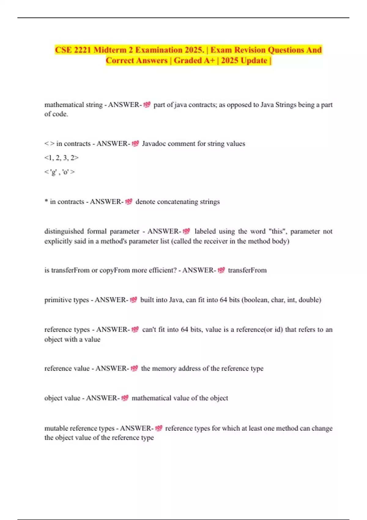 CSE 2221 Midterm 2 Examination 2025. | Exam Revision Questions And Correct Answers | Graded A+ ...