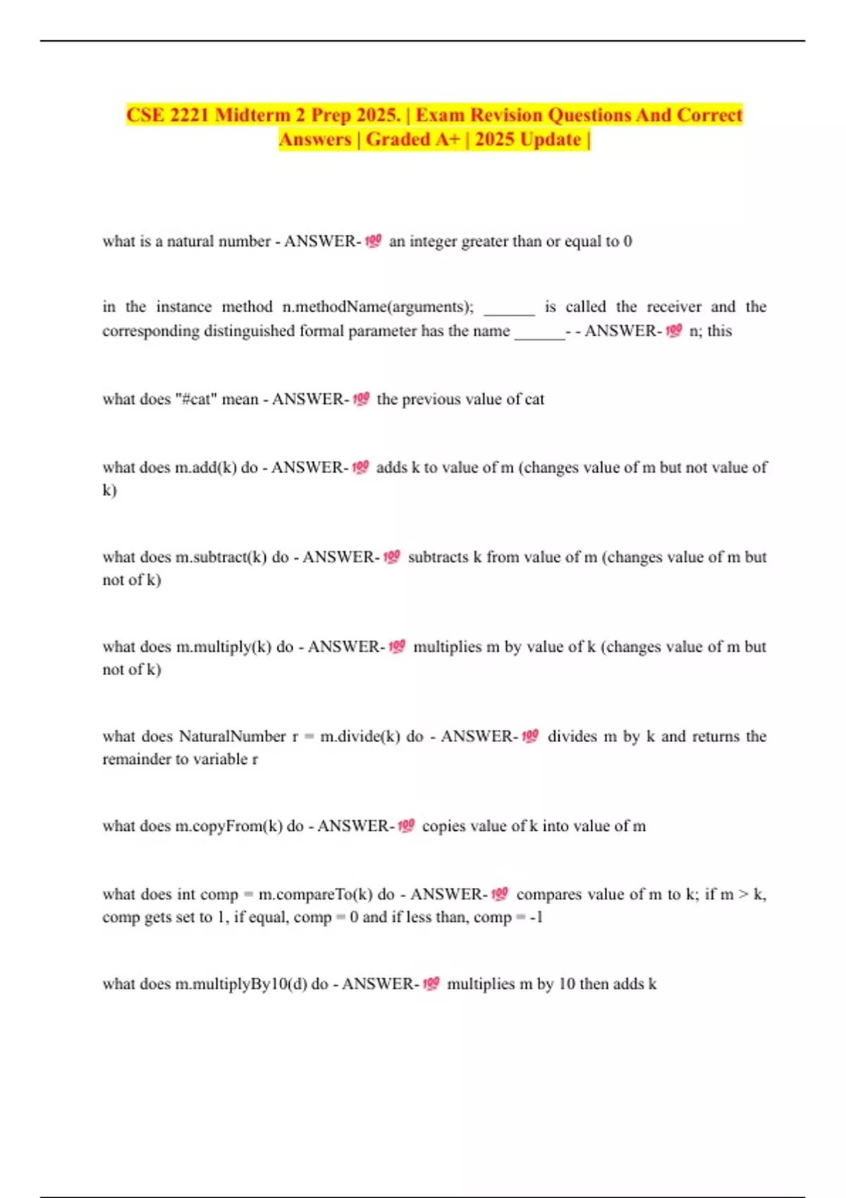 CSE 2221 Midterm 2 Prep 2025. | Exam Revision Questions And Correct ...