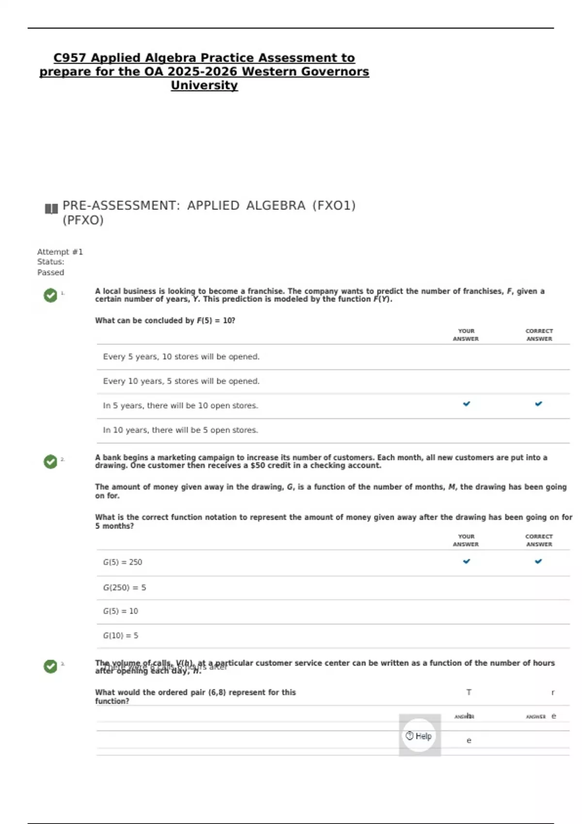 C957 Applied Algebra Practice Assessment to prepare for the OA Western ...