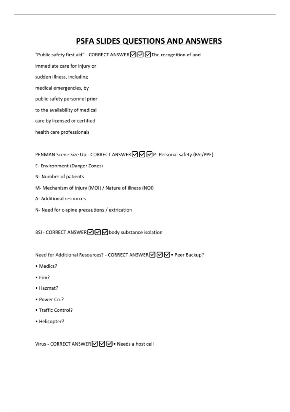 PSFA SLIDES QUESTIONS AND ANSWERS - PSFA - Stuvia US
