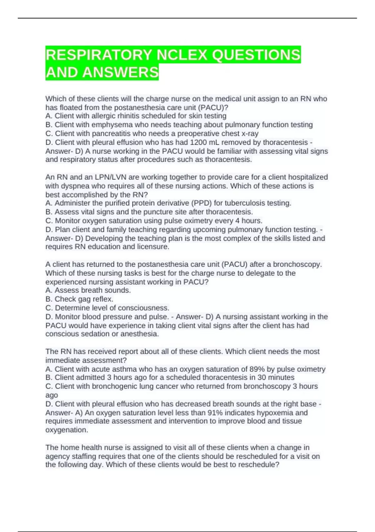 RESPIRATORY SYSTEM QUIZ EXAM QUESTIONS AND ANSWERS - RESPIRATORY SYSTEM ...