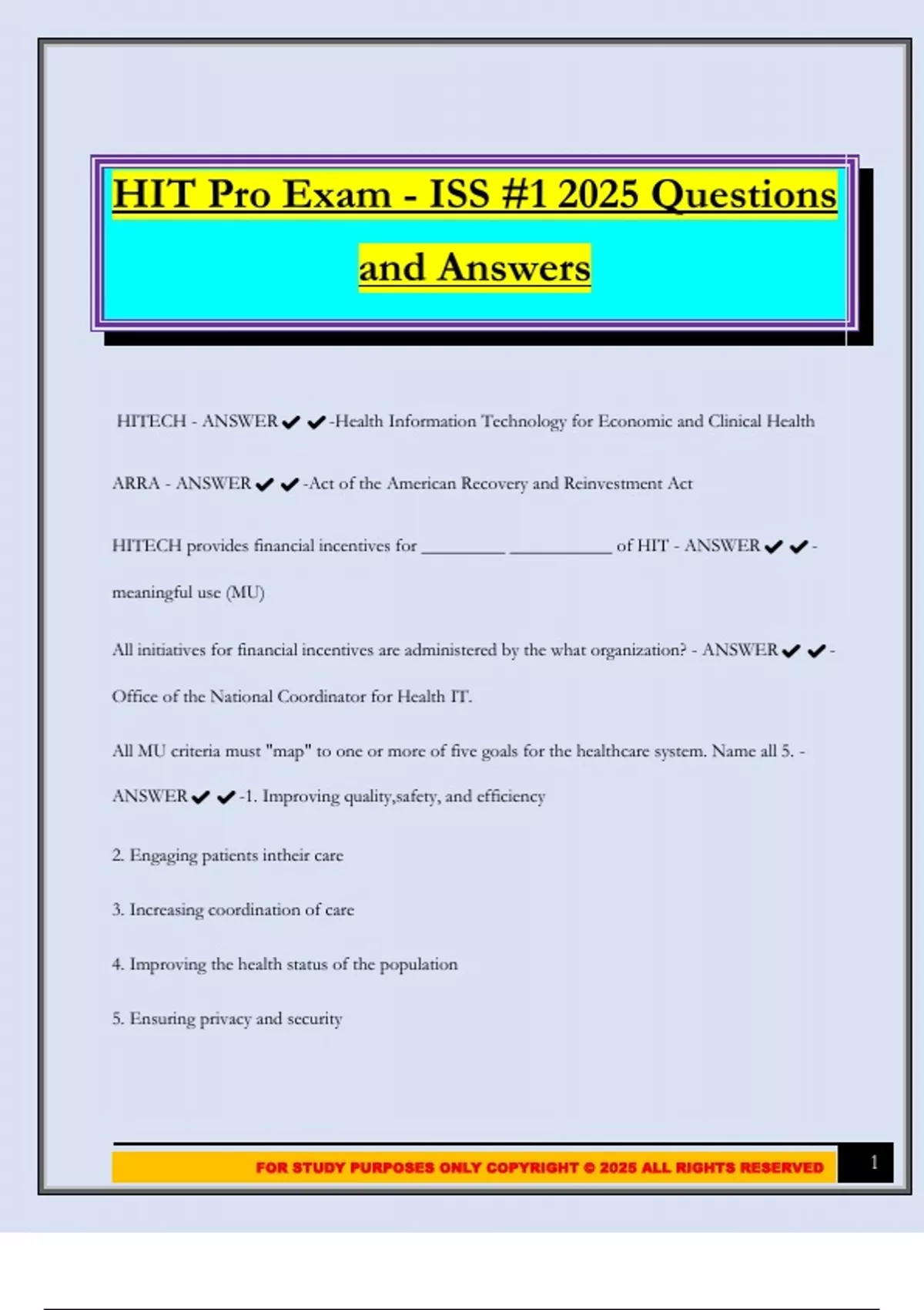 HIT Pro Exam - ISS #1 2025 Questions and Answers - HIT Pro - Stuvia US