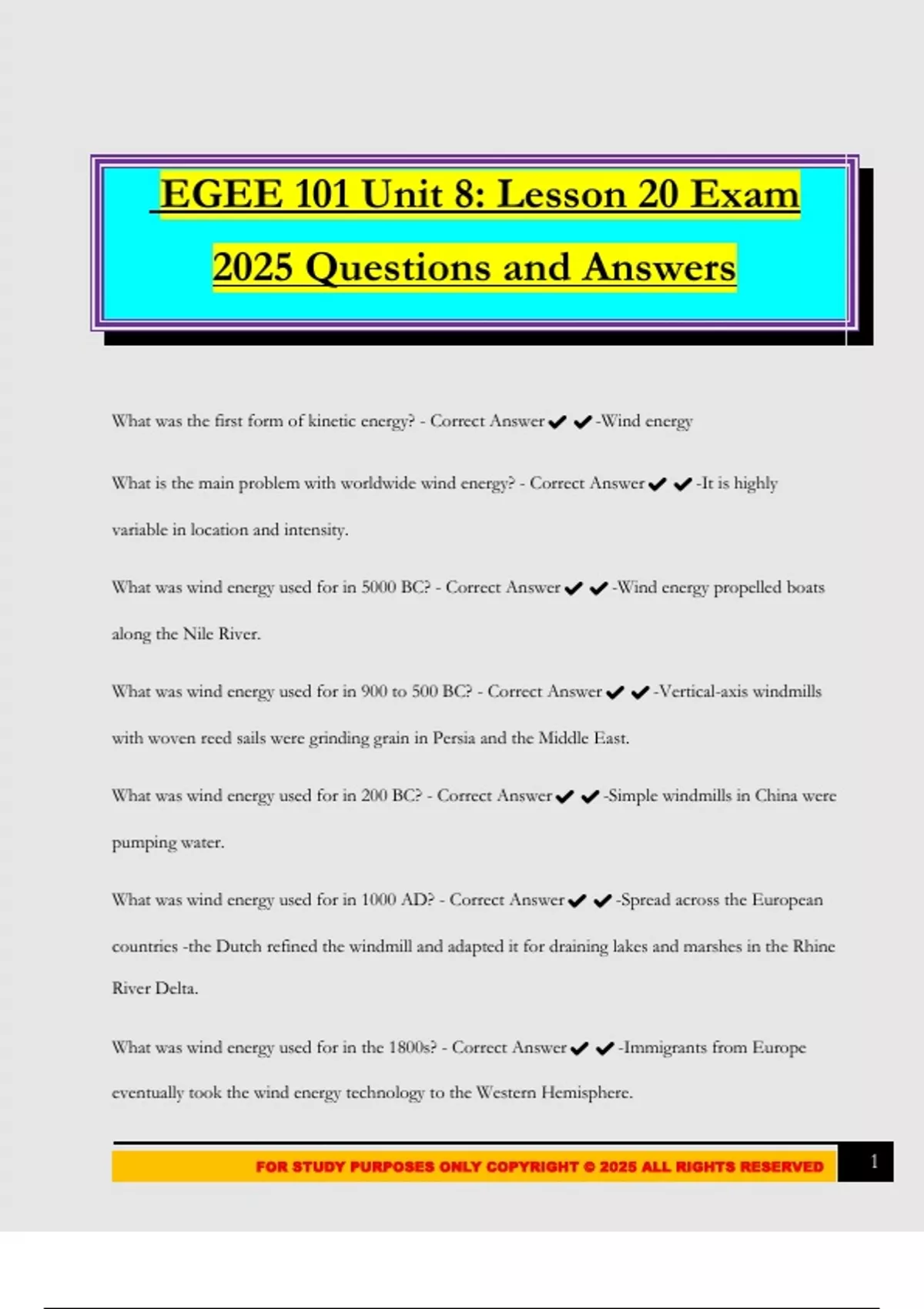 EGEE 101 Unit 8: Lesson 20 Exam 2025 Questions and Answers - EGEE 101 - Stuvia US