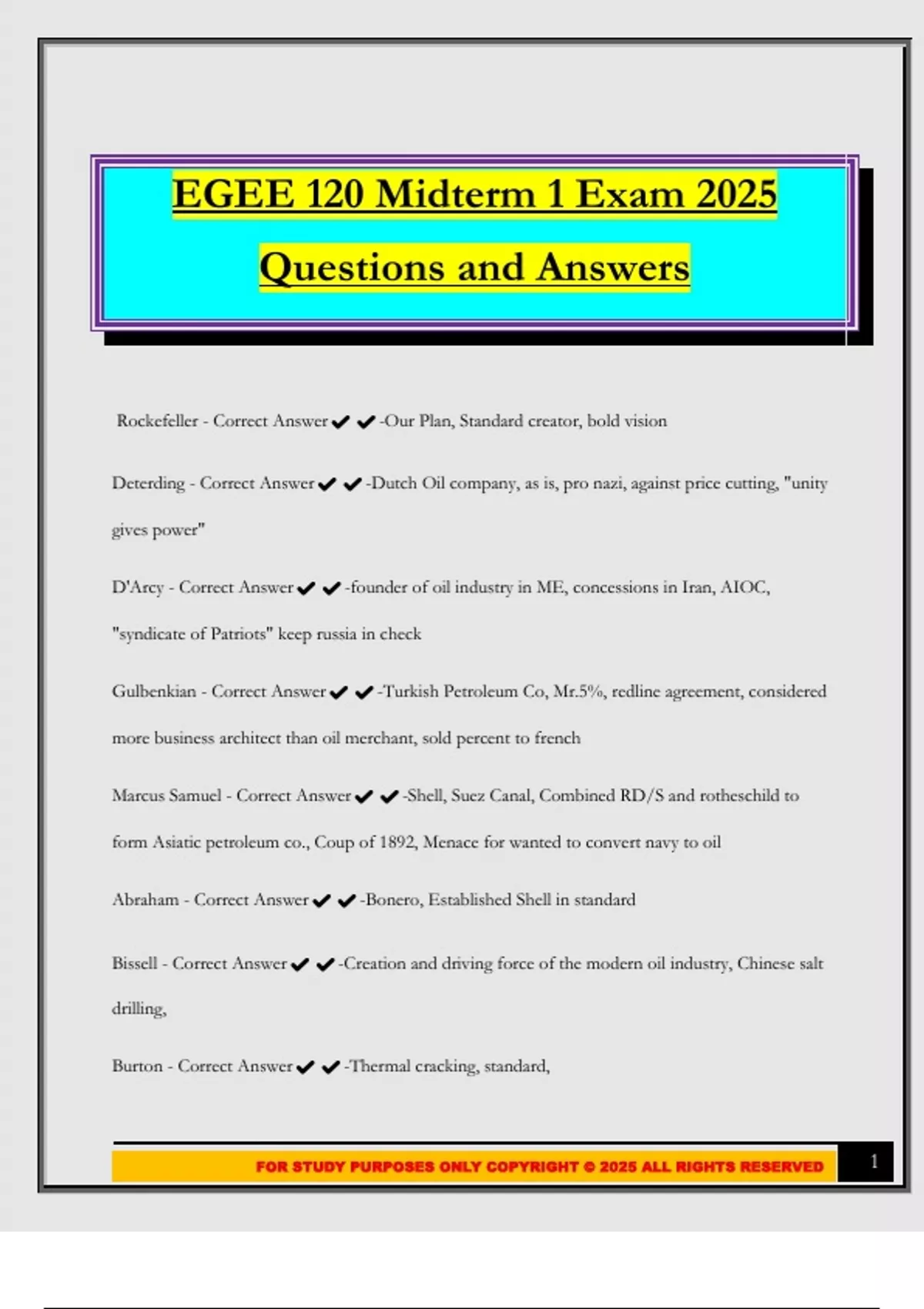 EGEE 120 Midterm 1 Exam 2025 Questions and Answers - EGEE 101 - Stuvia US