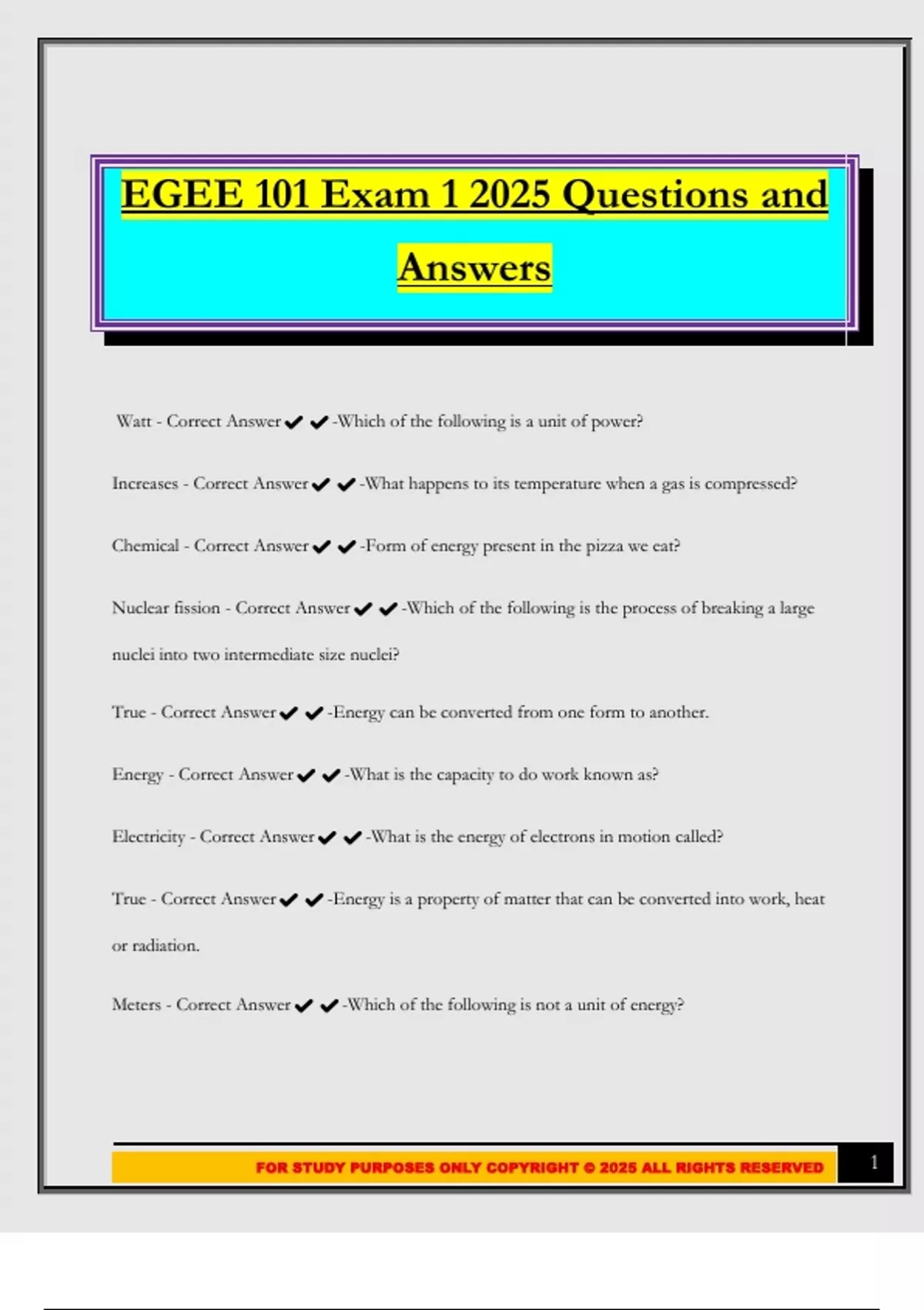 EGEE 101 Exam 1 2025 Questions and Answers - EGEE 101 - Stuvia US