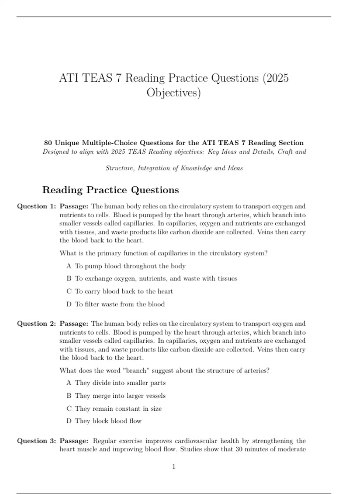 ATI TEAS 7 Reading – 80 Practice Questions for 2025 Exam with Answers & Explanations - ATI TEAS ...