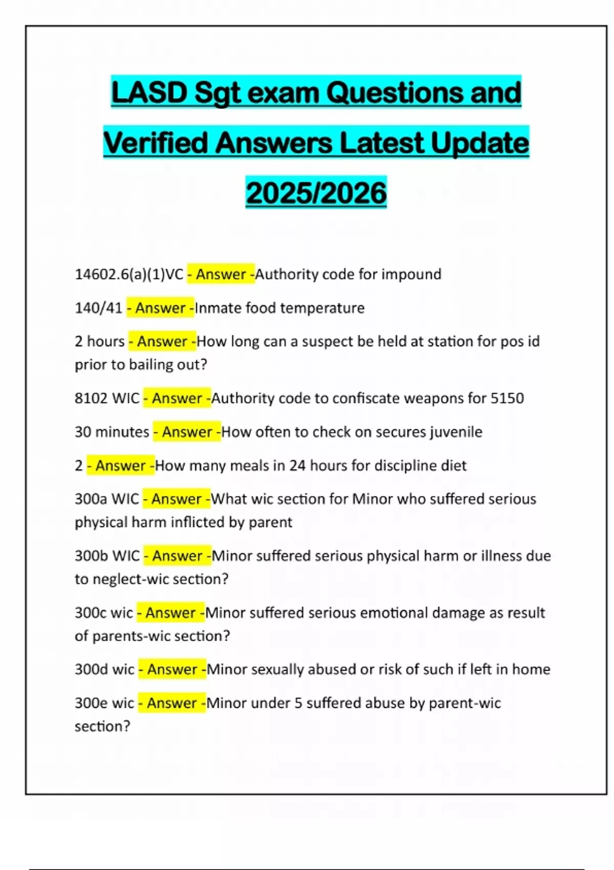 LASD Sergeant's Test Exams with Correct Solutions / Approved and Graded ...