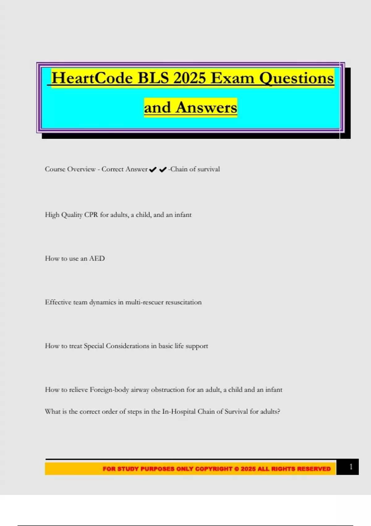 HeartCode BLS 2025 Exam Questions and Answers - Pals - Stuvia US