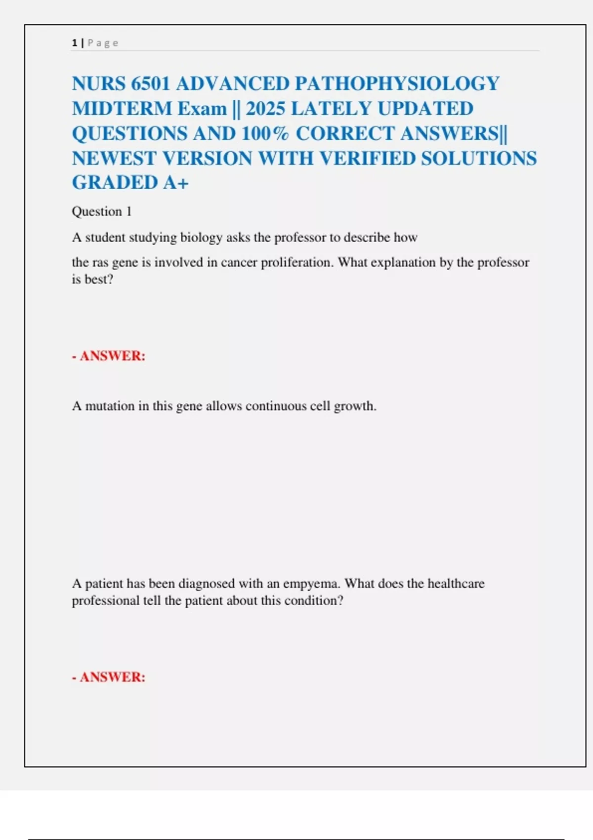 NURS 6501 ADVANCED PATHOPHYSIOLOGY MIDTERM Exam || 2025 LATELY UPDATED ...