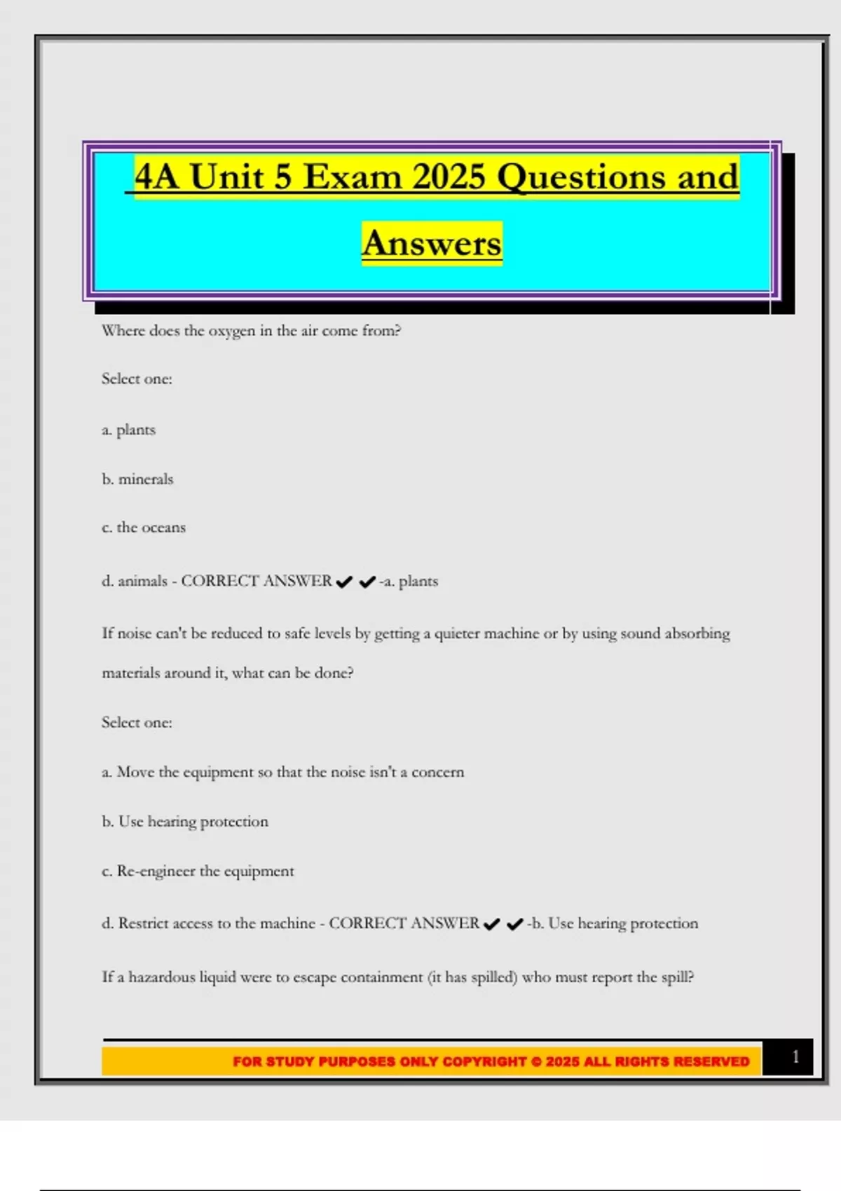 4A Unit 5 Exam 2025 Questions and Answers - Power Engineering - Stuvia US