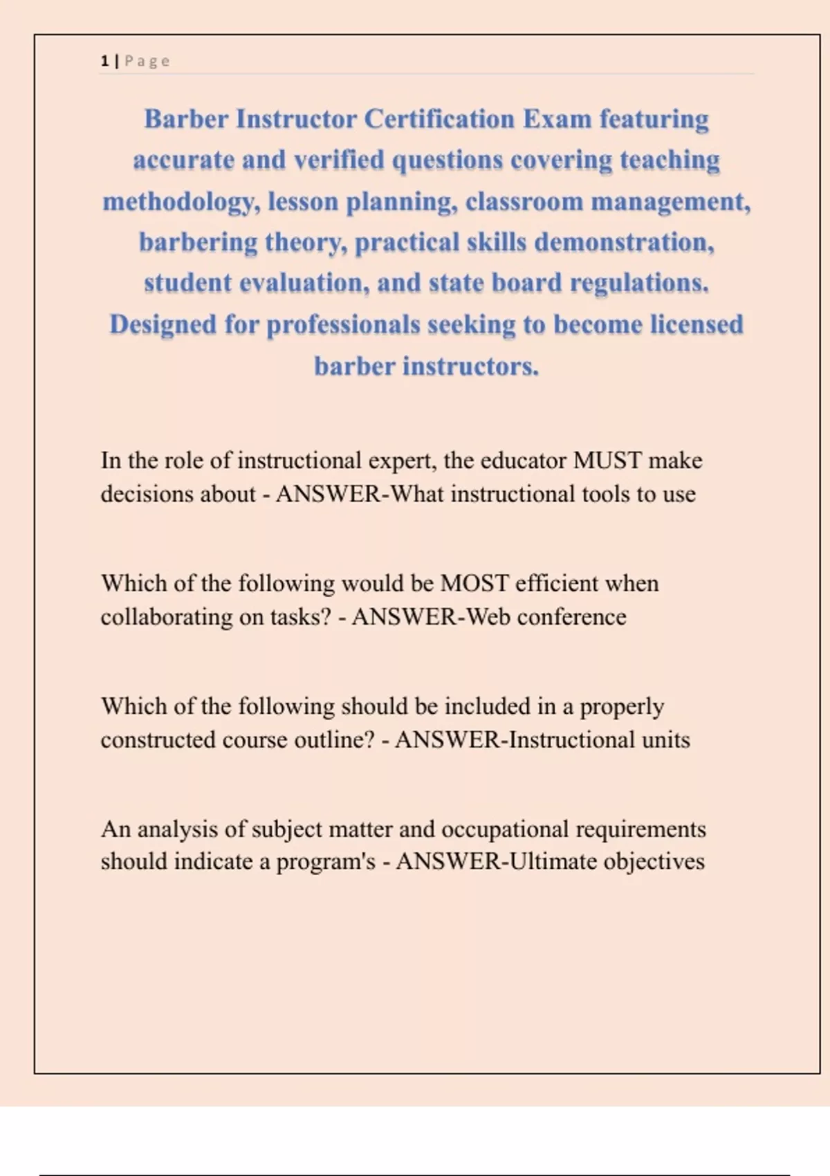 Barber Instructor Certification Exam featuring accurate and verified ...