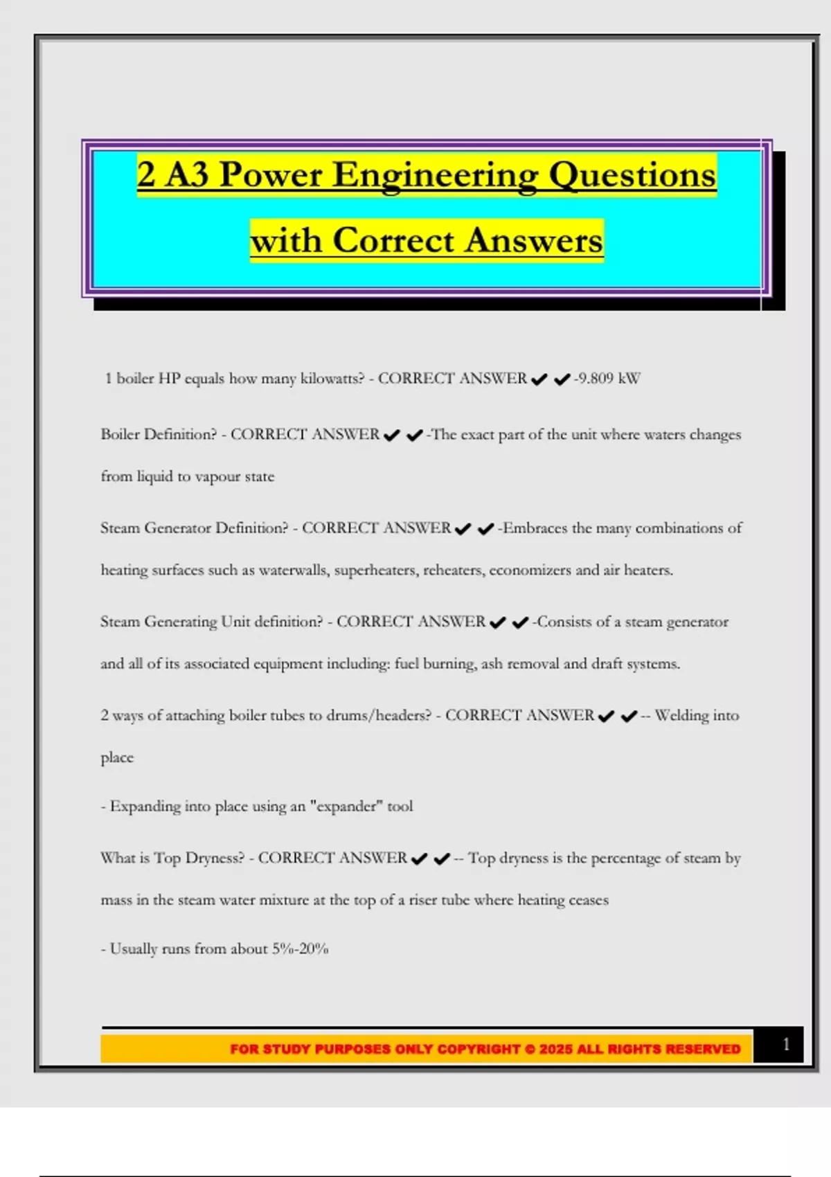 2 A3 Power Engineering Questions with Correct Answers - Power ...
