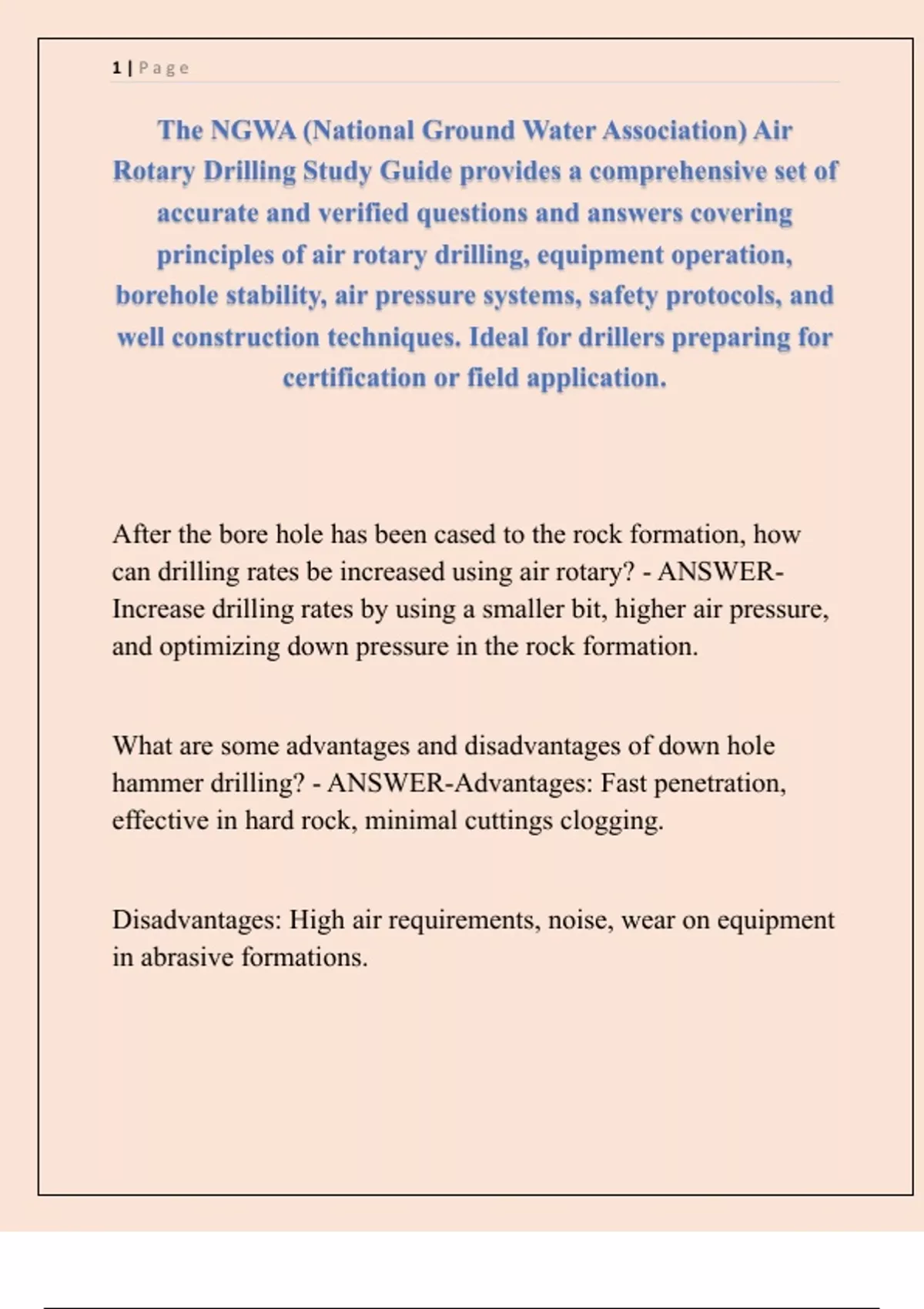 The NGWA (National Ground Water Association) Air Rotary Drilling Study ...