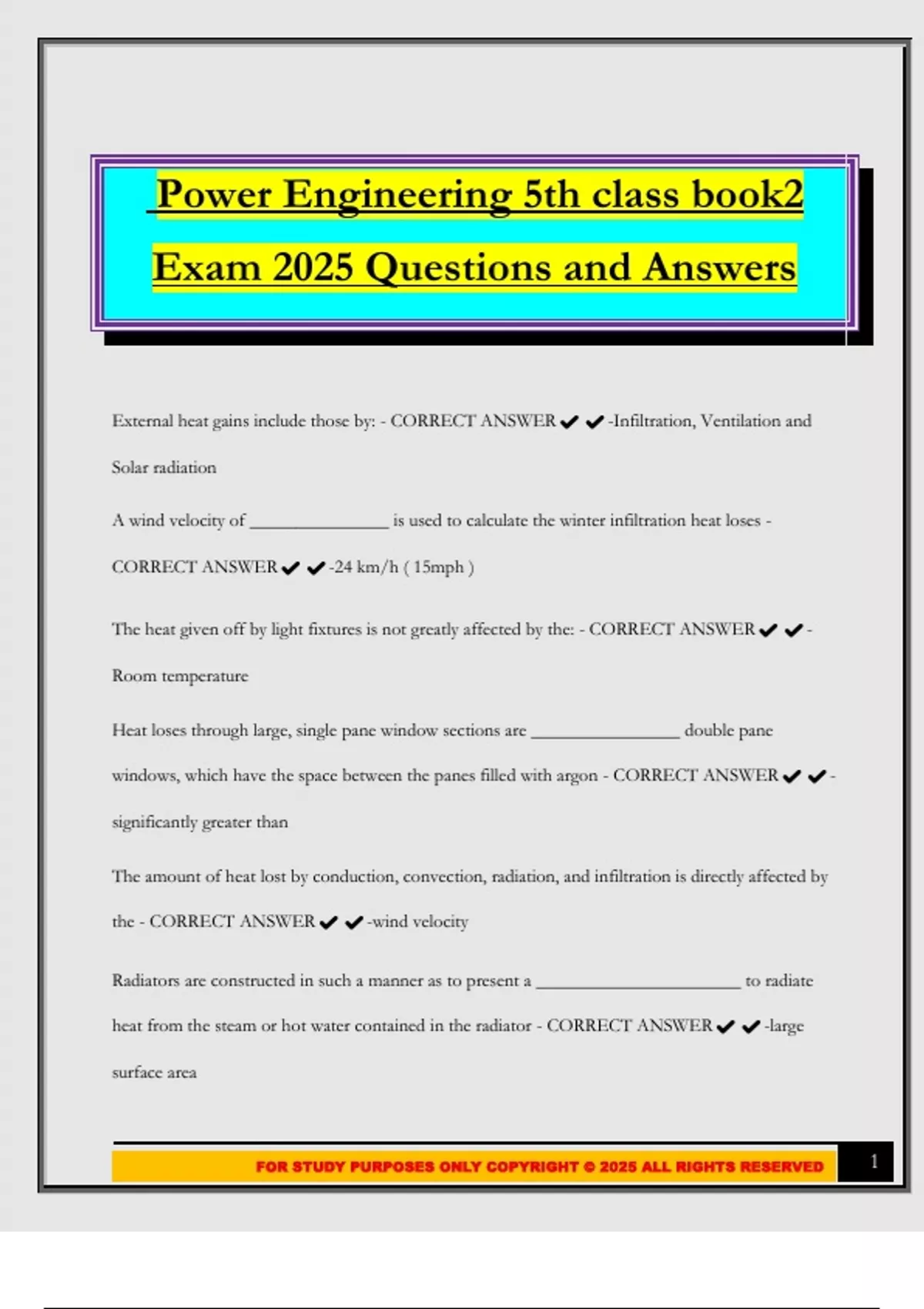 Power Engineering 5th class book2 Exam 2025 Questions and Answers ...