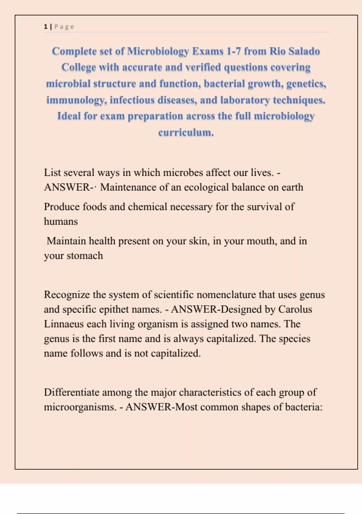 Complete set of Microbiology Exams 1-7 from Rio Salado College with ...