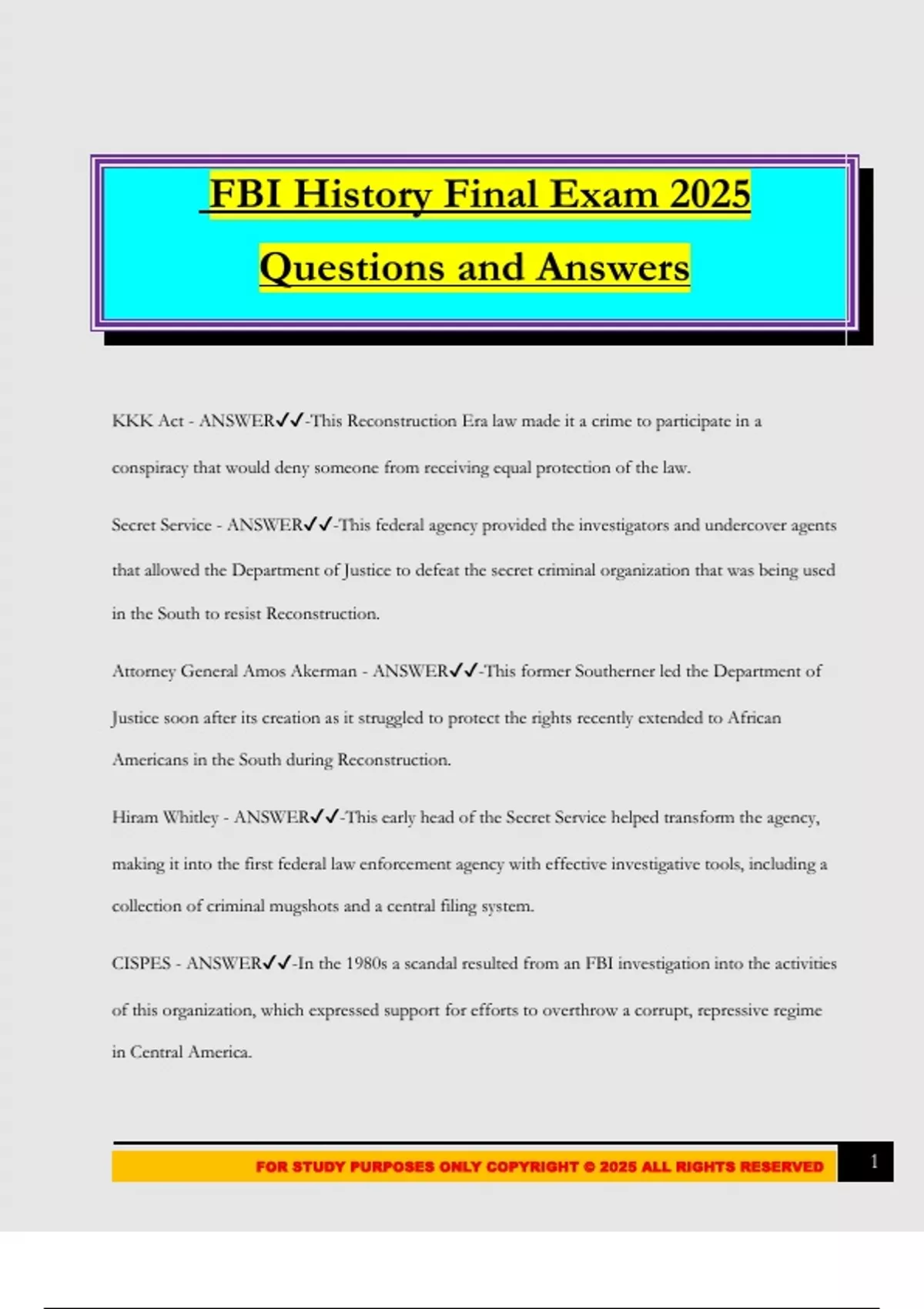 FBI History Final Exam 2025 Questions and Answers - FBI - Stuvia US