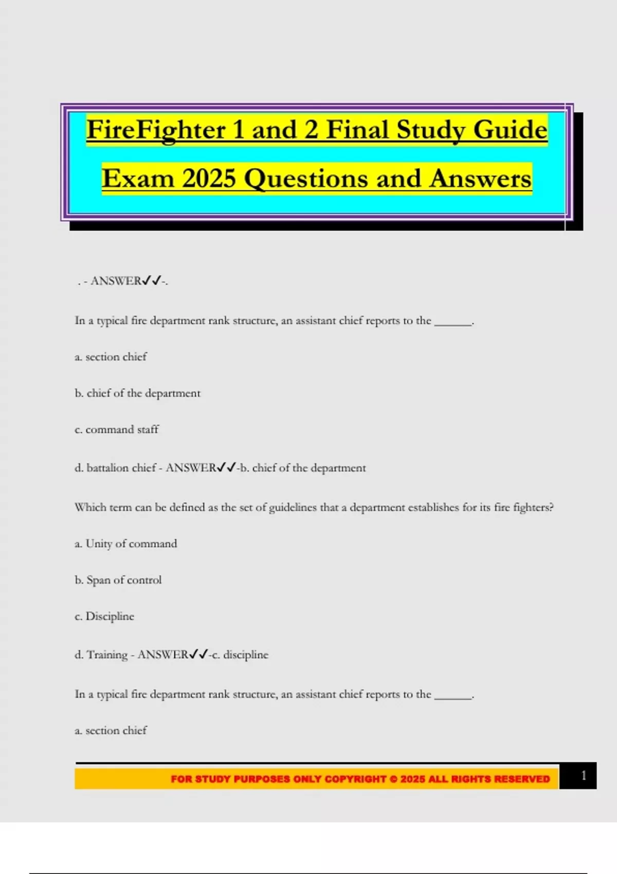 FireFighter Bundled Exams 2025 Questions and Answers - Stuvia US