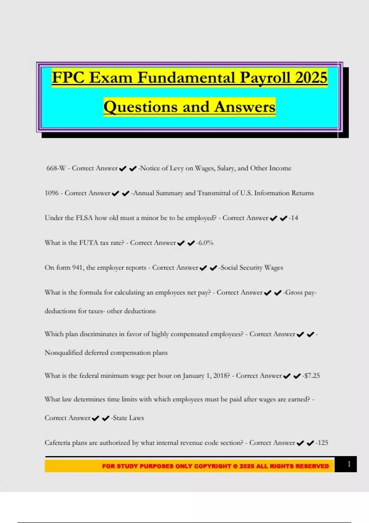 FPC Exam Fundamental Payroll 2025 Questions and Answers - FPC - Stuvia US