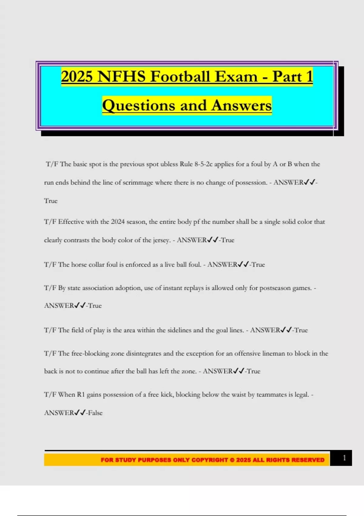 2025 NFHS Football Exam - Part 1 Questions and Answers - 2025 NFHS ...