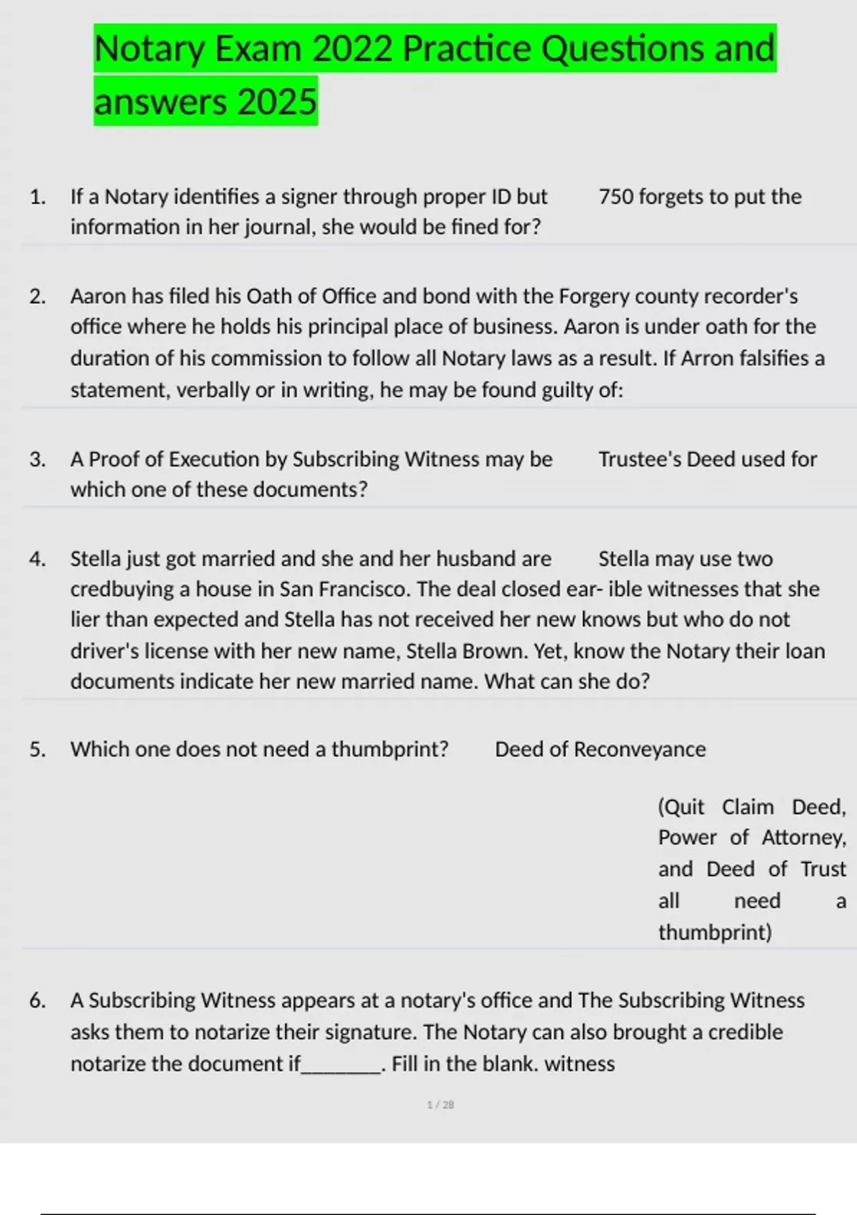 Notary Exam 2022 Practice Questions and answers 2025 - Notary - Stuvia US