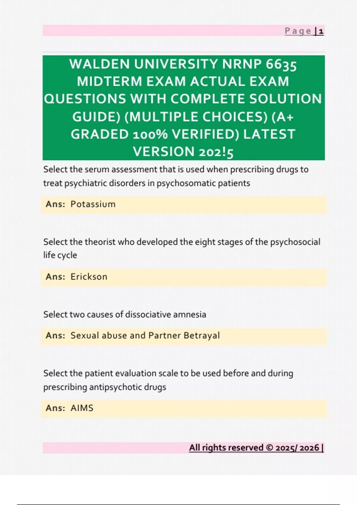 WALDEN UNIVERSITY NRNP 6635 MIDTERM EXAM ACTUAL EXAM QUESTIONS WITH COMPLETE SOLUTION GUIDE ...