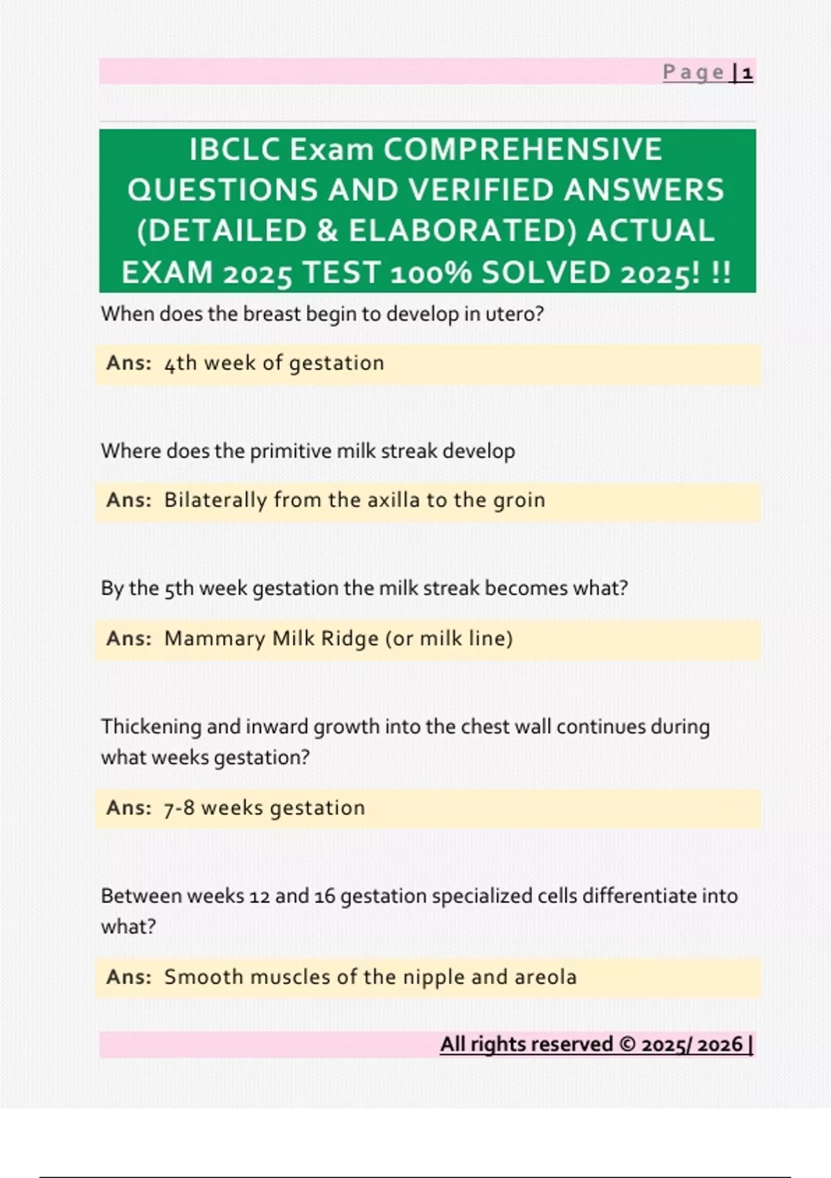 IBCLC Exam COMPREHENSIVE QUESTIONS AND VERIFIED ANSWERS (DETAILED ...
