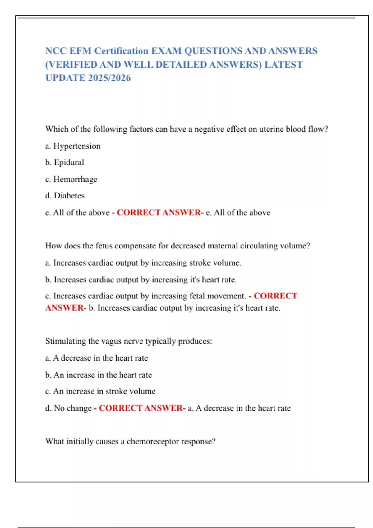 NCC EFM Certification EXAM QUESTIONS AND ANSWERS (VERIFIED AND WELL ...