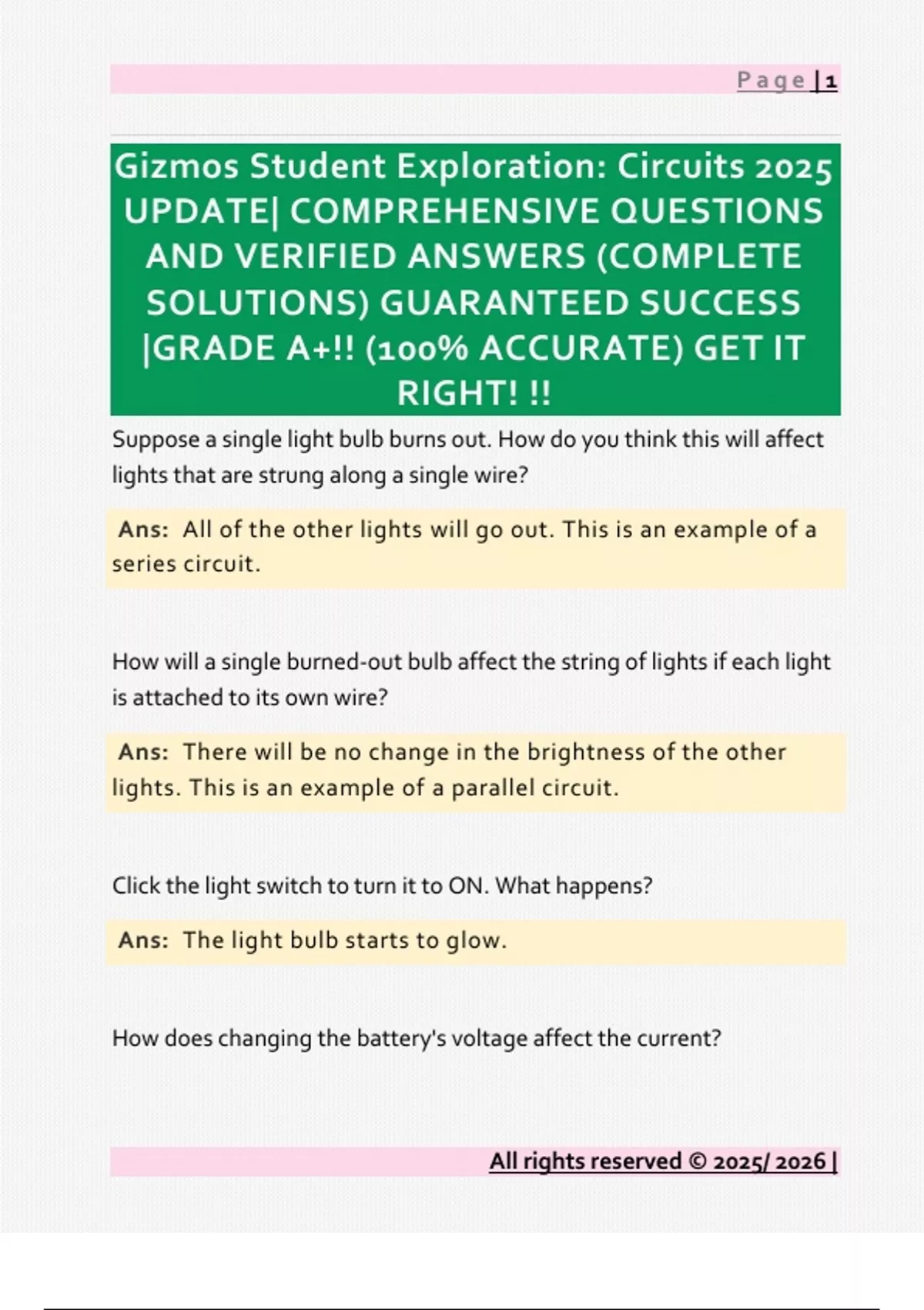 Gizmos Student Exploration: Circuits 2025 UPDATE| COMPREHENSIVE ...