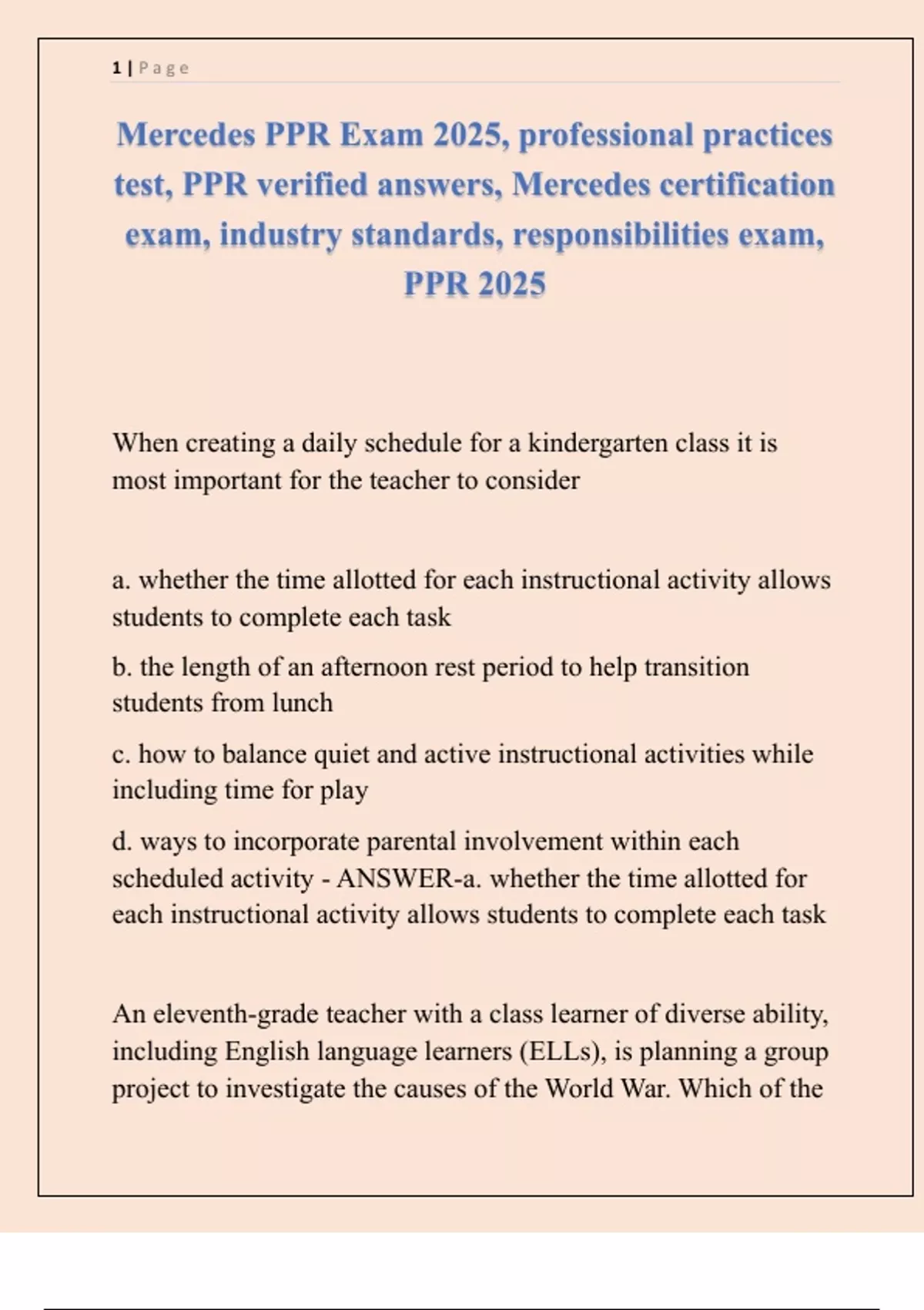 Mercedes PPR Exam 2025 – Complete Practice Questions and Verified ...