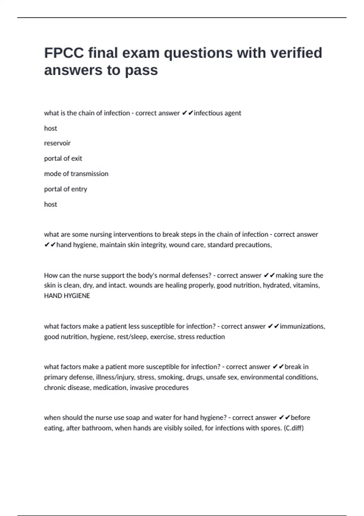 FPCC final exam questions with verified answers to pass - FPCC - Stuvia US