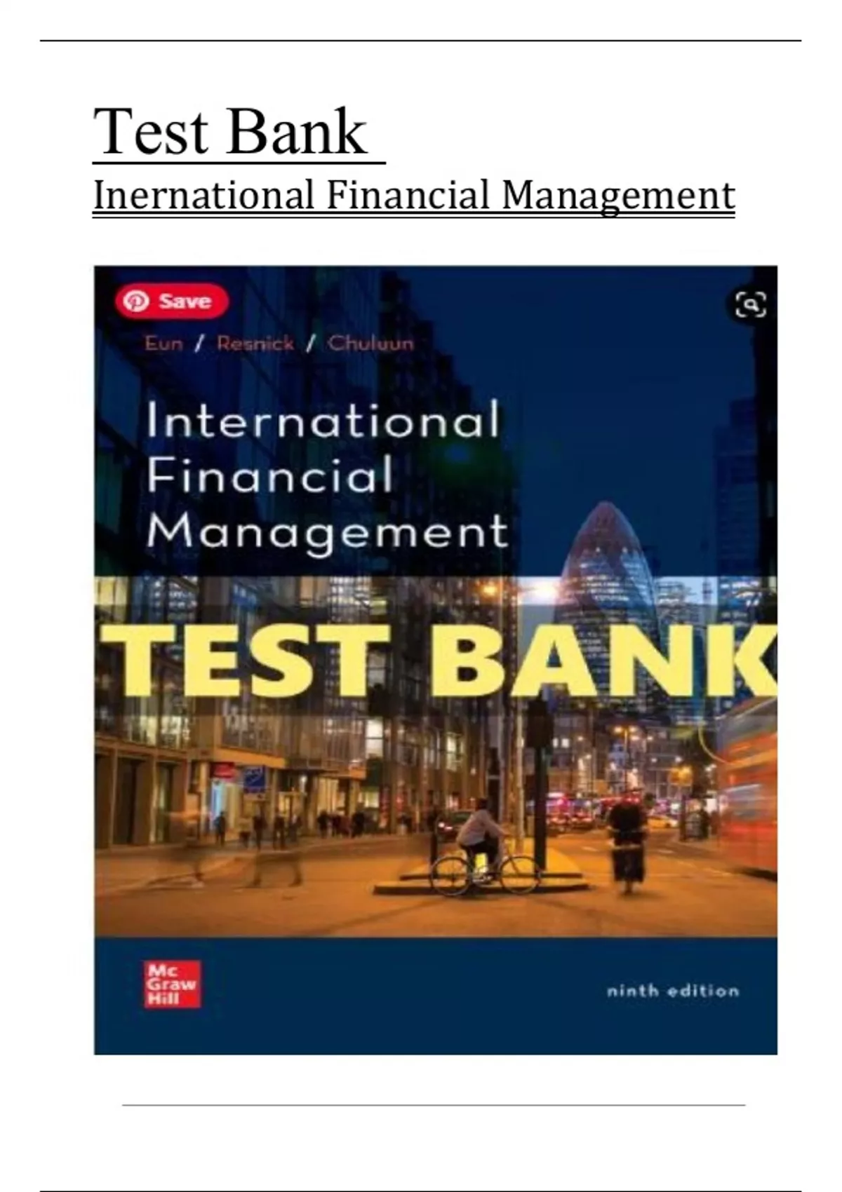 Test Bank for International Financial Management 9th Edition By Cheol ...
