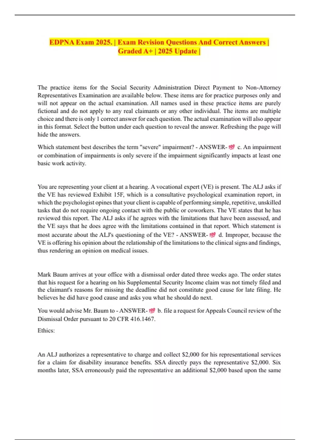 EDPNA practice exam past papers collection covering, ethical, TECH+PRO ...